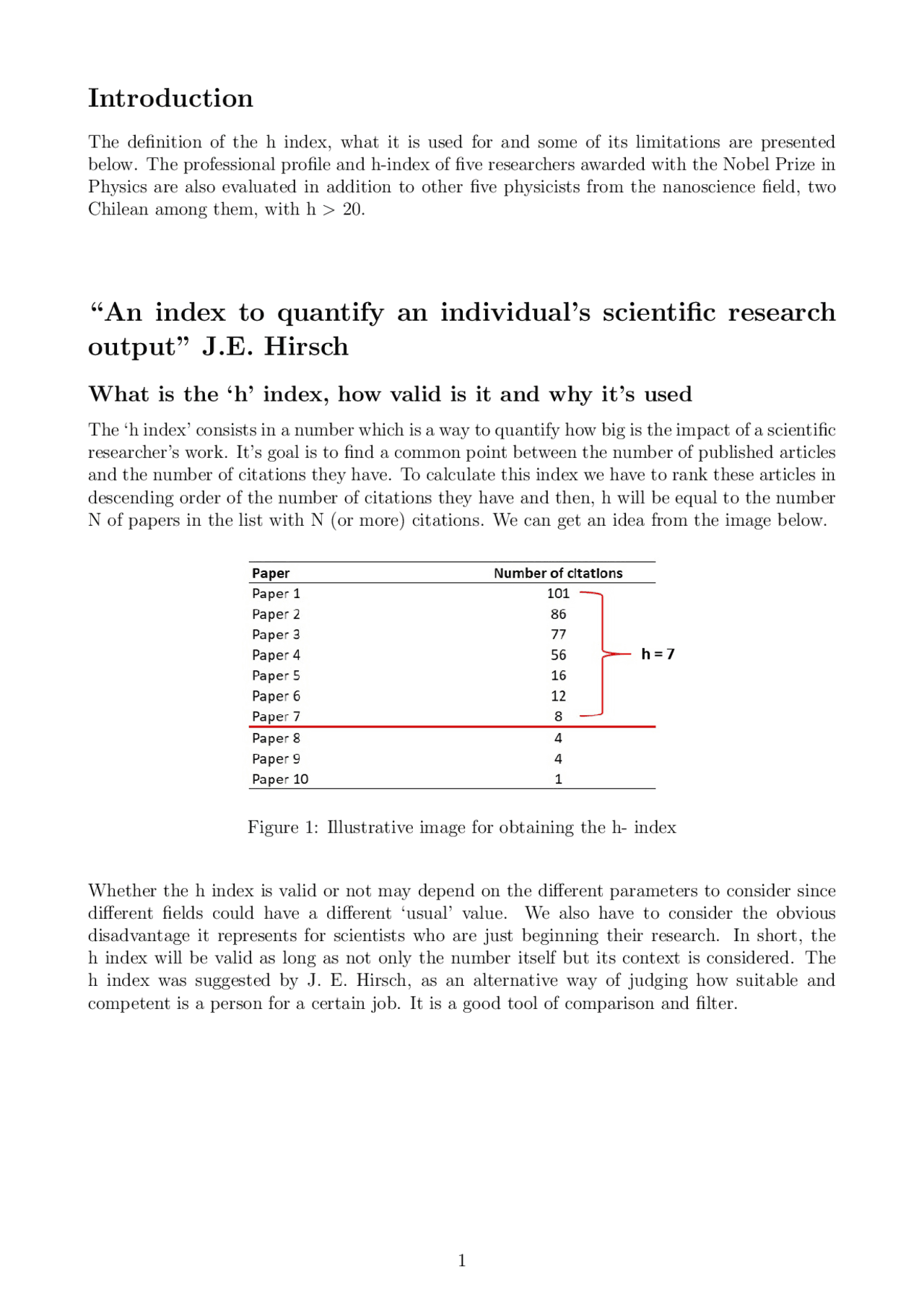 Introduction to H-index | Notas de aula Física | Docsity