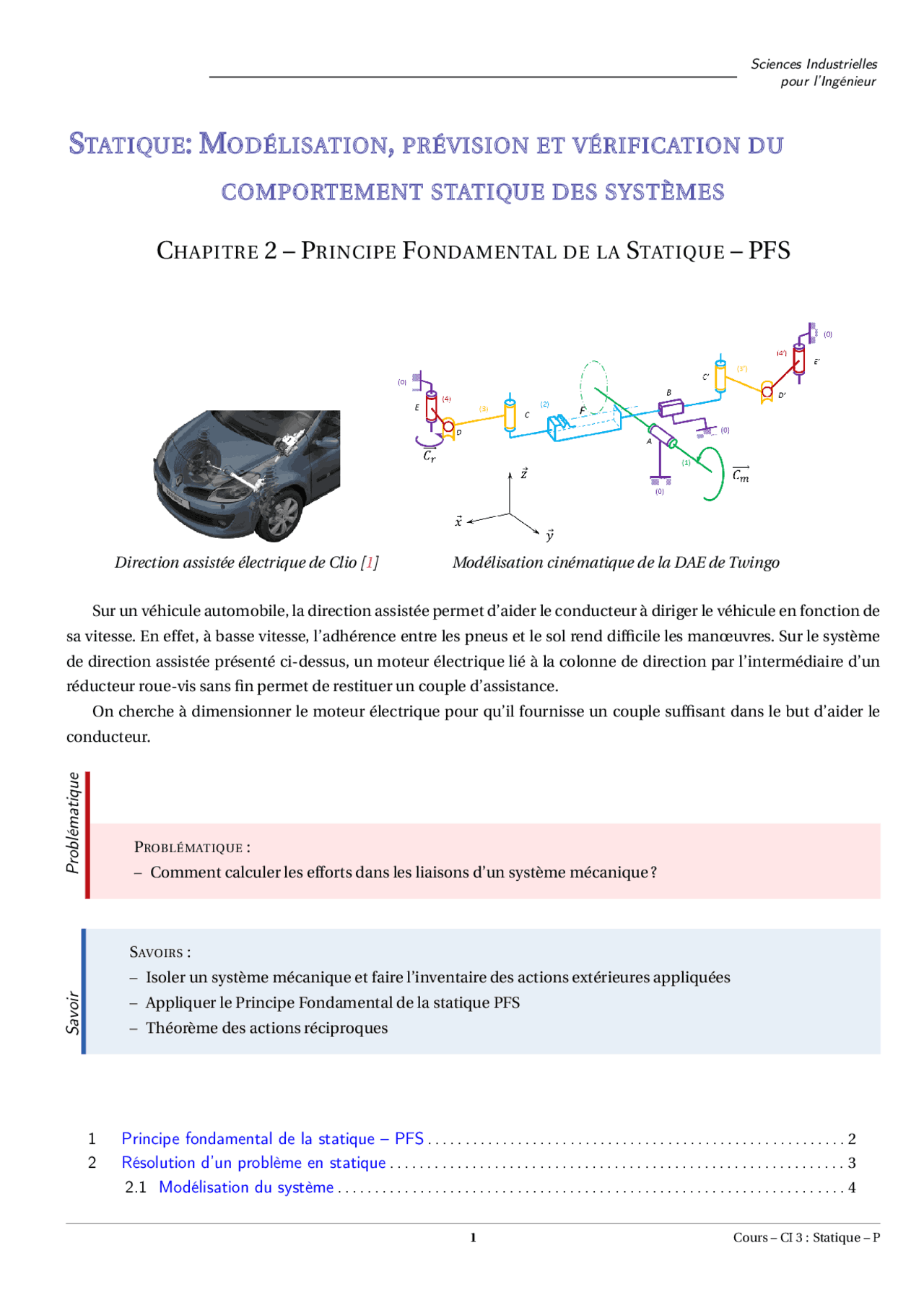 Principe Fondamental de la statique PFS et Théorème des actions ...