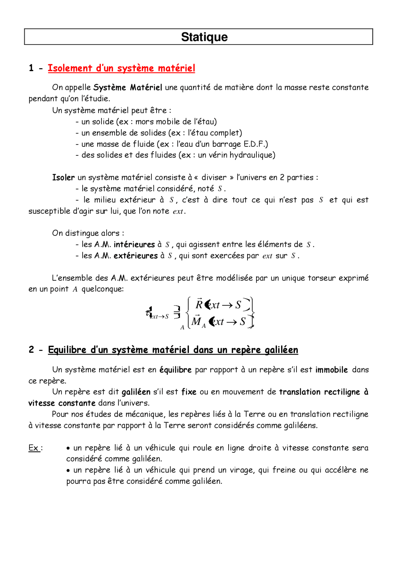 Théorème du moment statique | Résumés Physique | Docsity