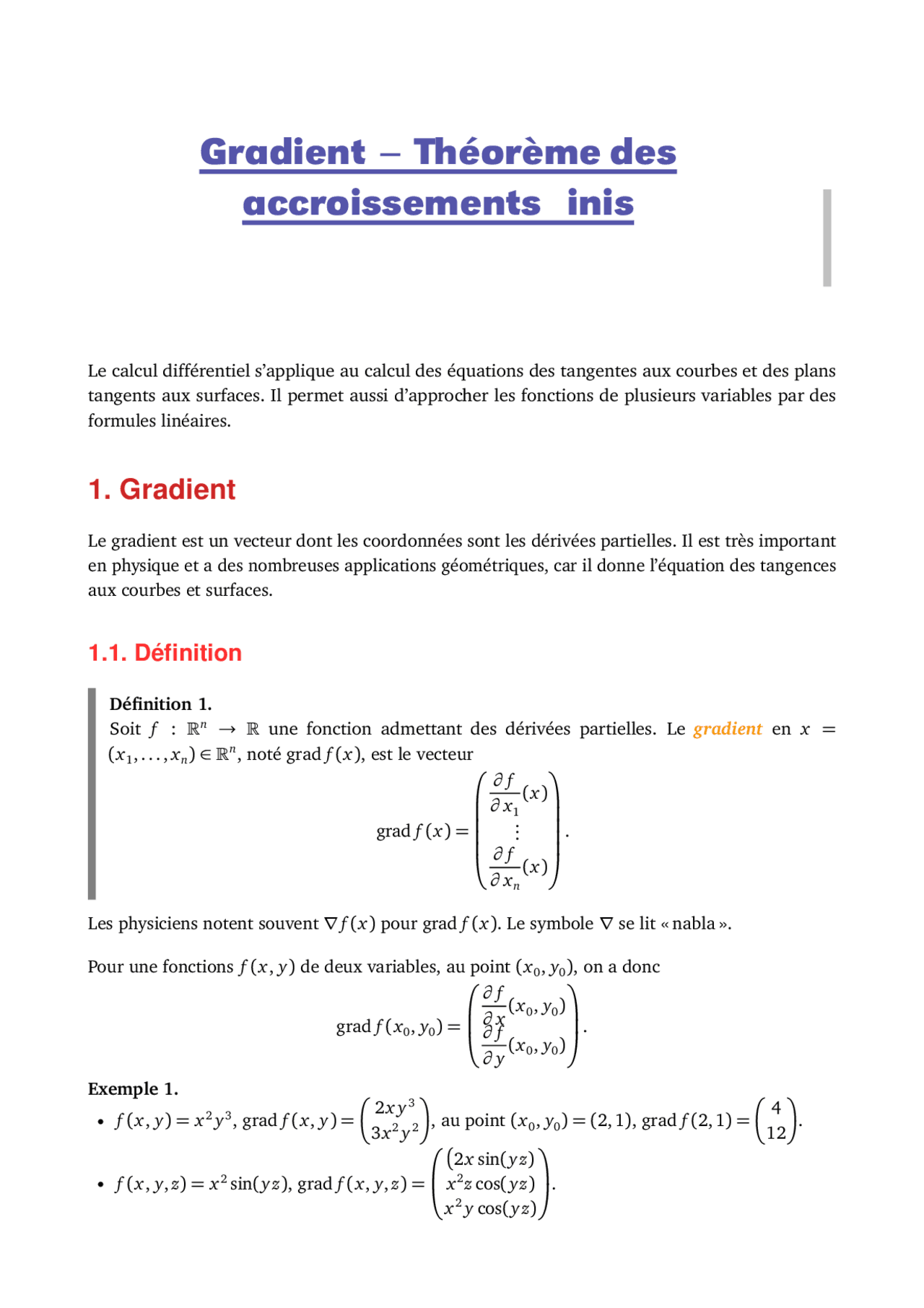 Gradient – Théorème des accroissements finis | Résumés Calcul ...