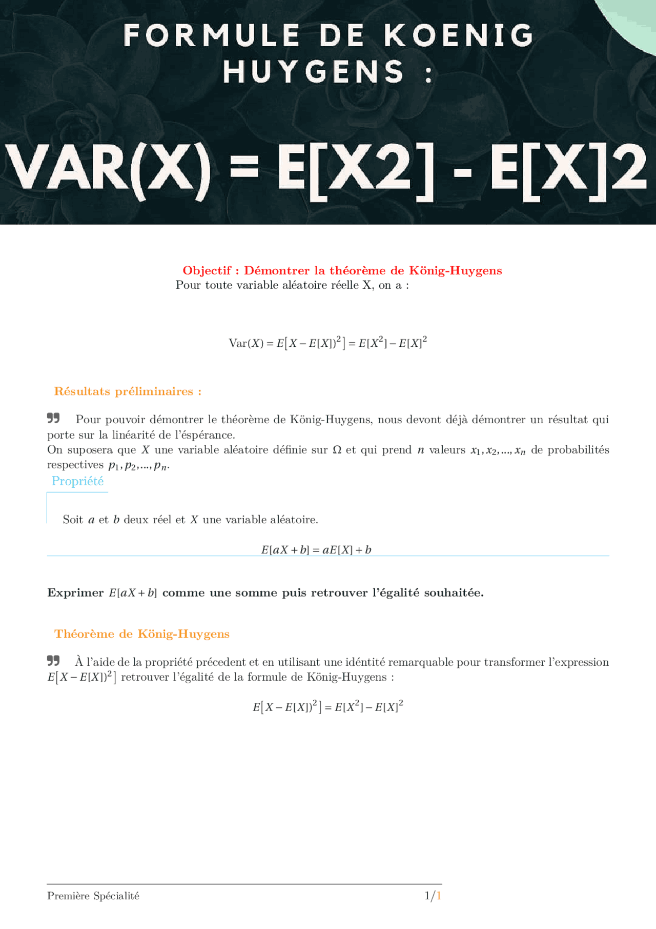 Démontrer la théorème de König-Huygens - Docsity