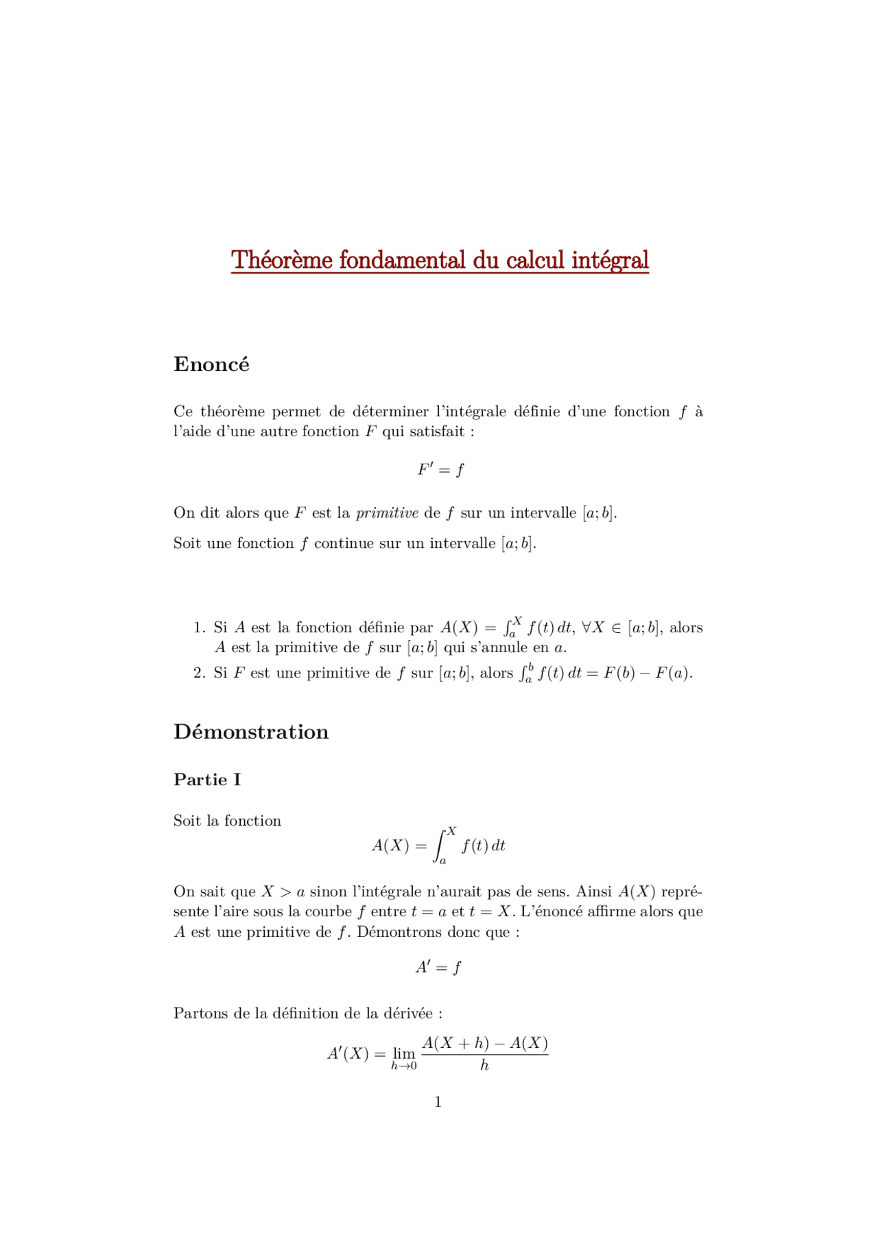 Théorème Fondamental Du Calcul Intégral Lectures Calcul Différentiel