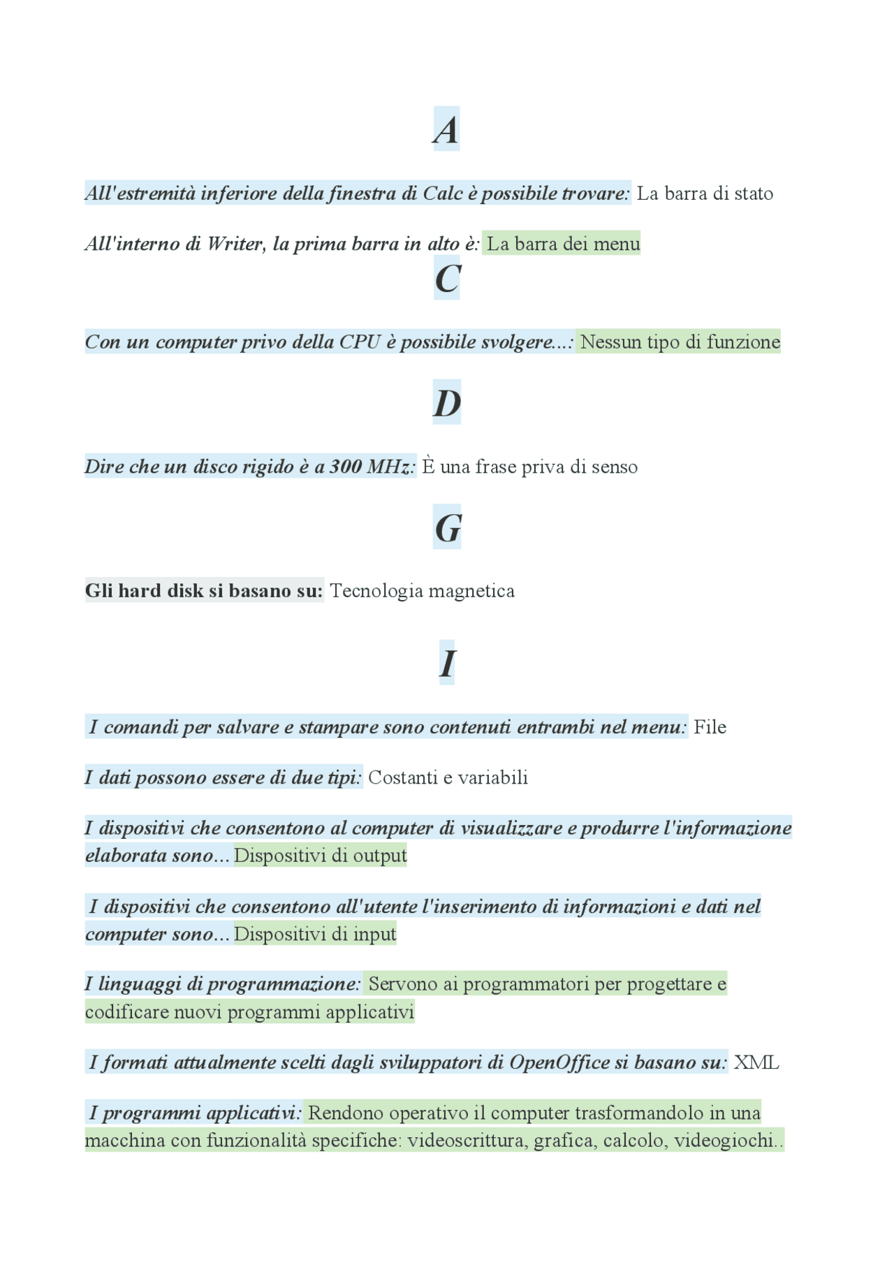 Test Per Esame Di Informatica Docsity