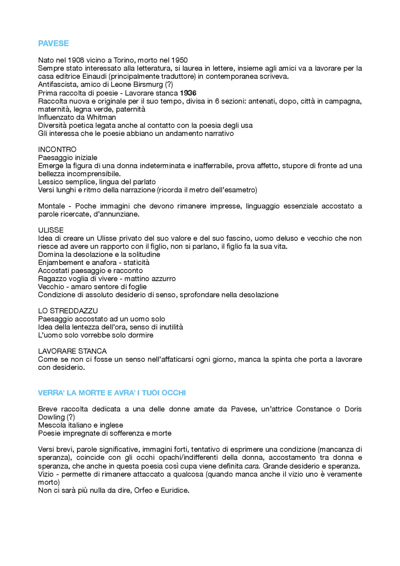 Appunti Su Cesare Pavese Docsity