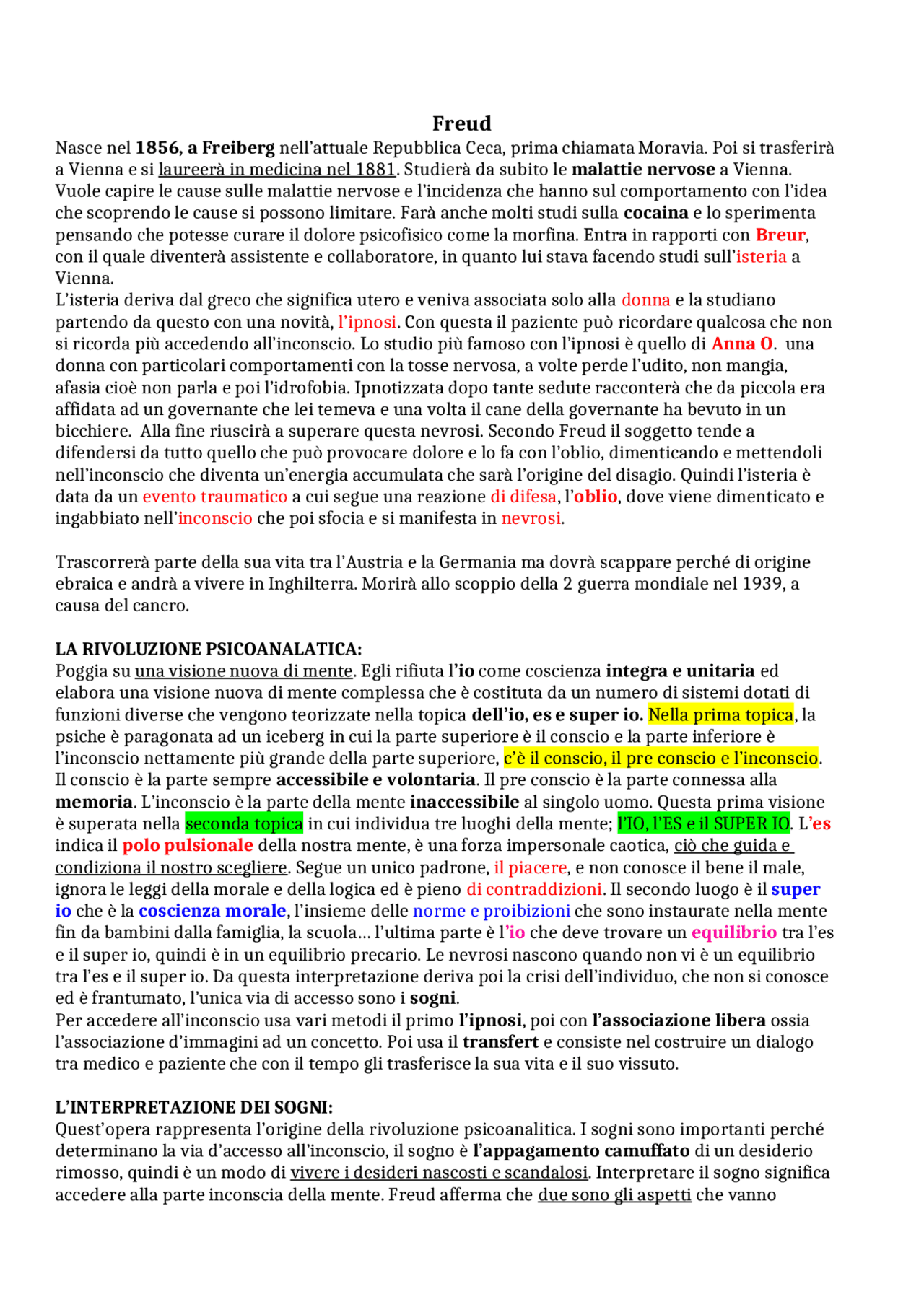 Riassunto Su Tutto Freud 5 Liceo E Maturità Docsity