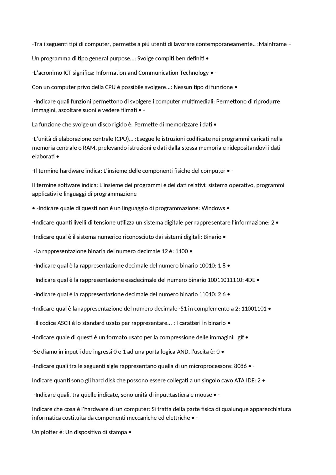 Domande risposte informatica | Prove d'esame di Informatica Industriale | Docsity