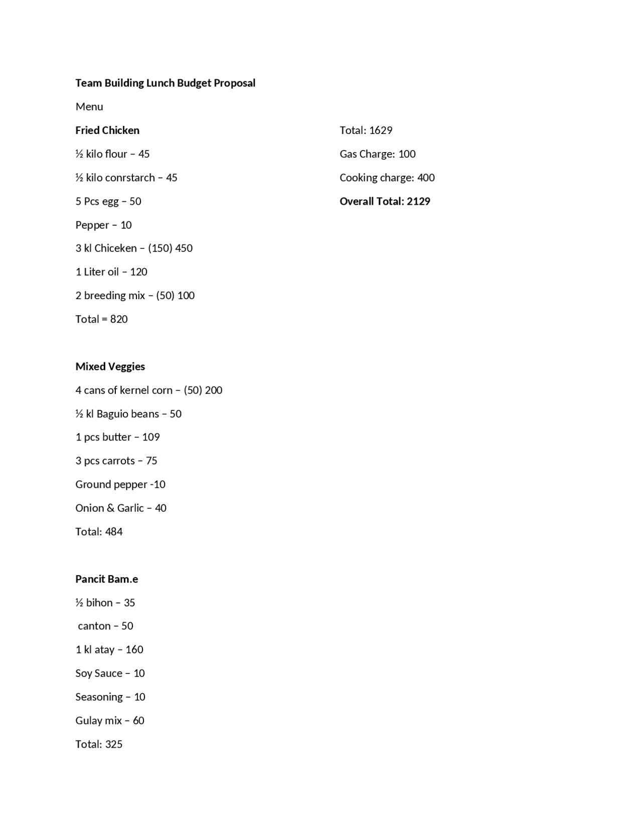Team Building Lunch Budget Proposal: Menu and Cost Breakdown | High ...
