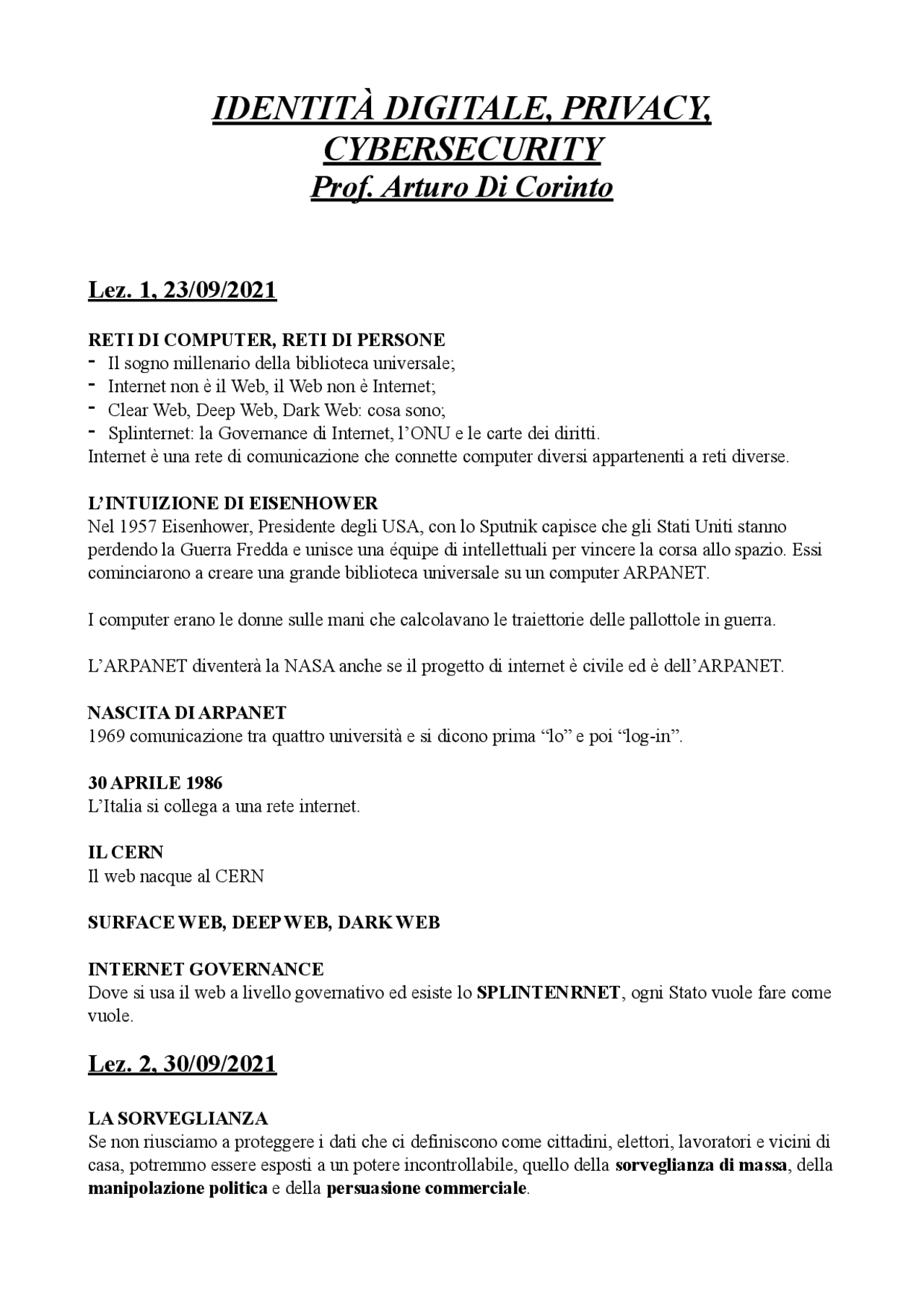 Appunti Identità Digitale Privacy Cybersecurity Docsity