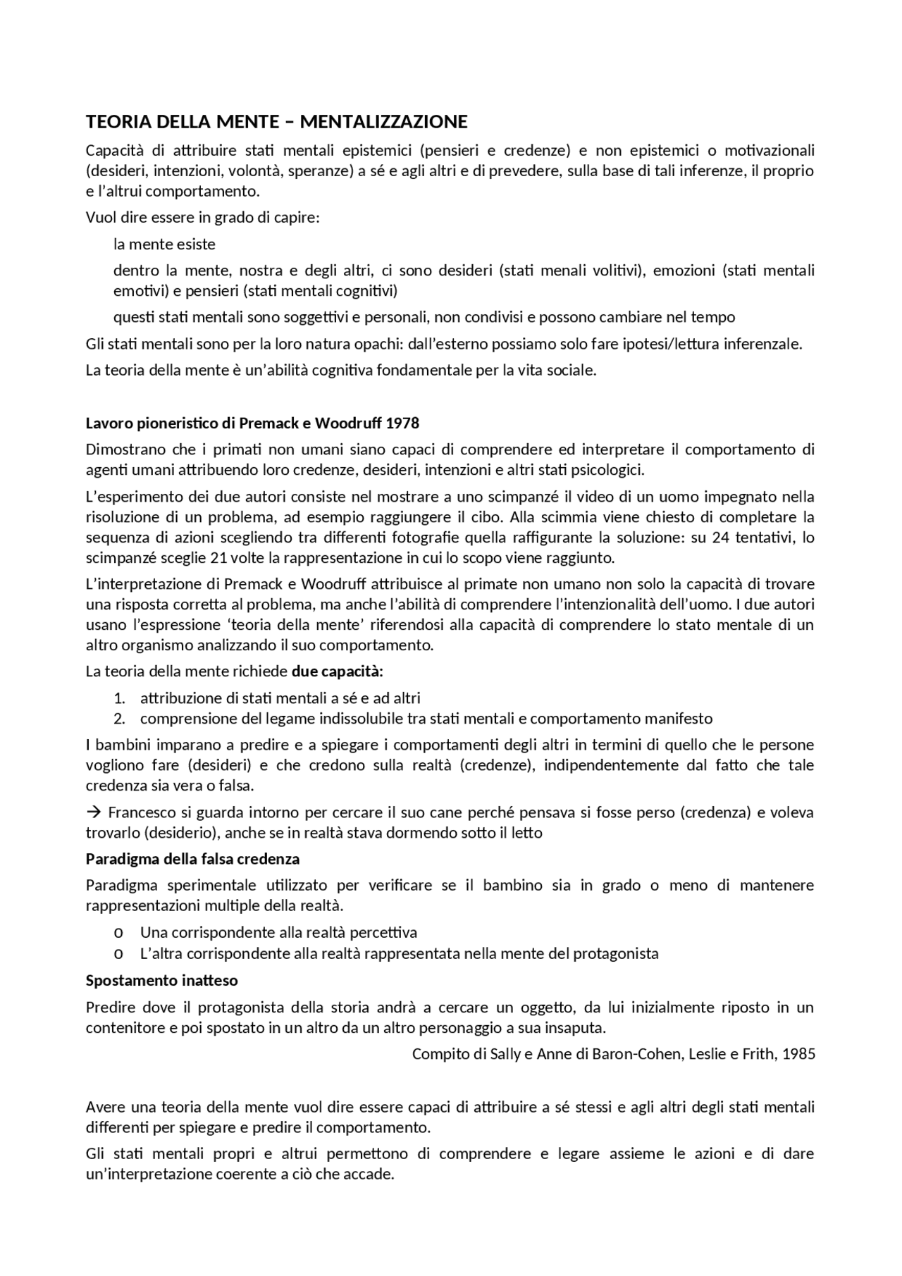 Teoria Della Mente E Mentalizzazione Docsity