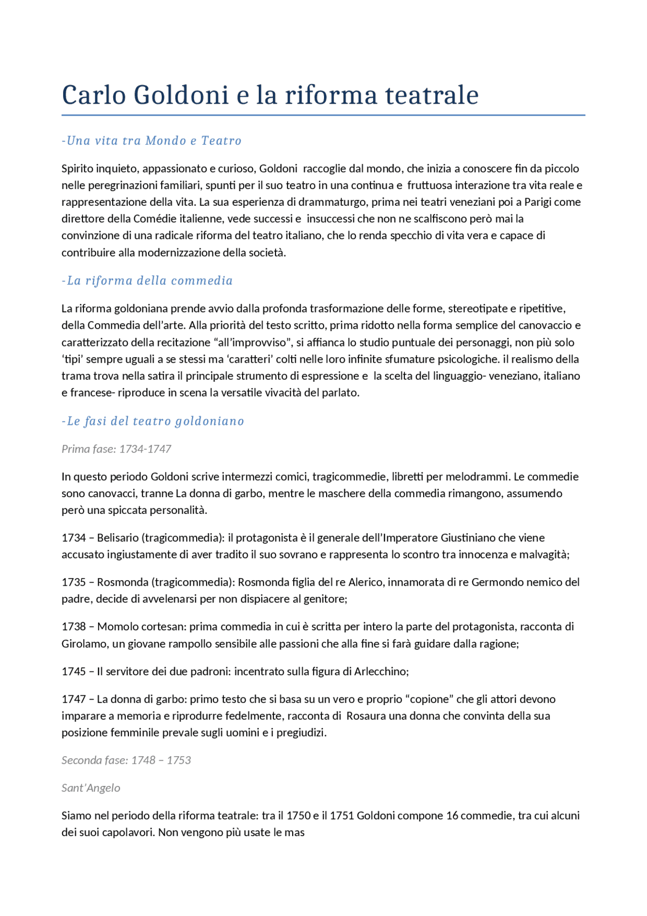 Goldoni Alfieriverga Dannunzio Docsity