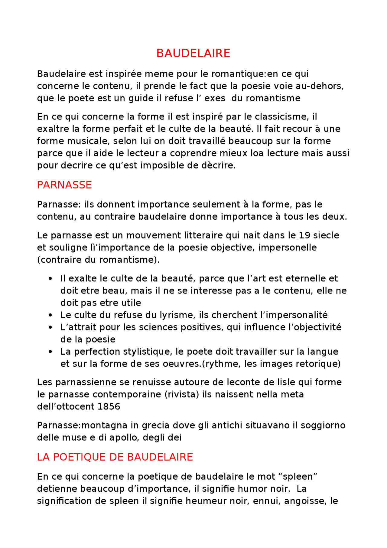 Baudelaire Parnasse Appunti Di Francese Docsity