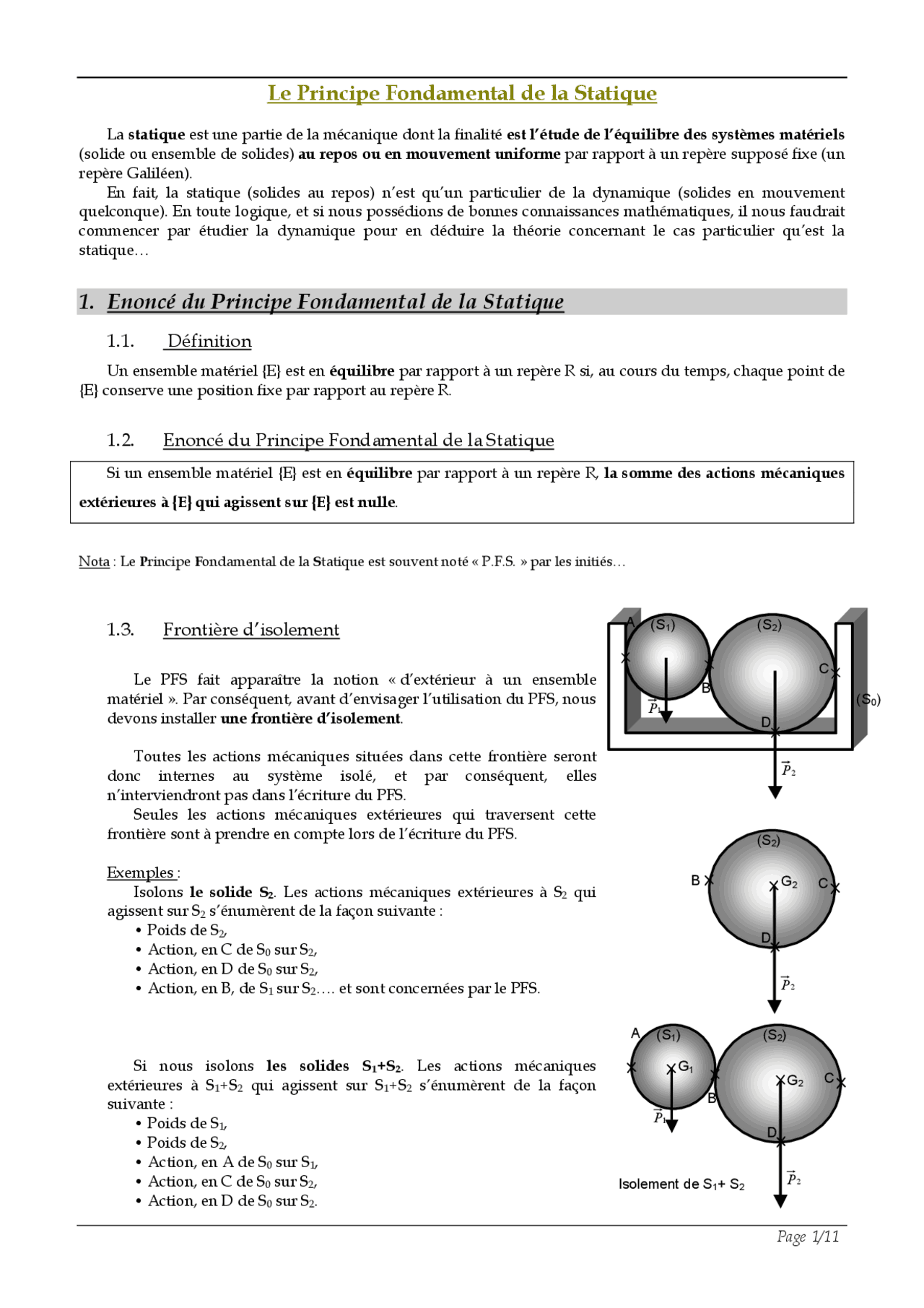 Le Principe Fondamental De La Statique Docsity