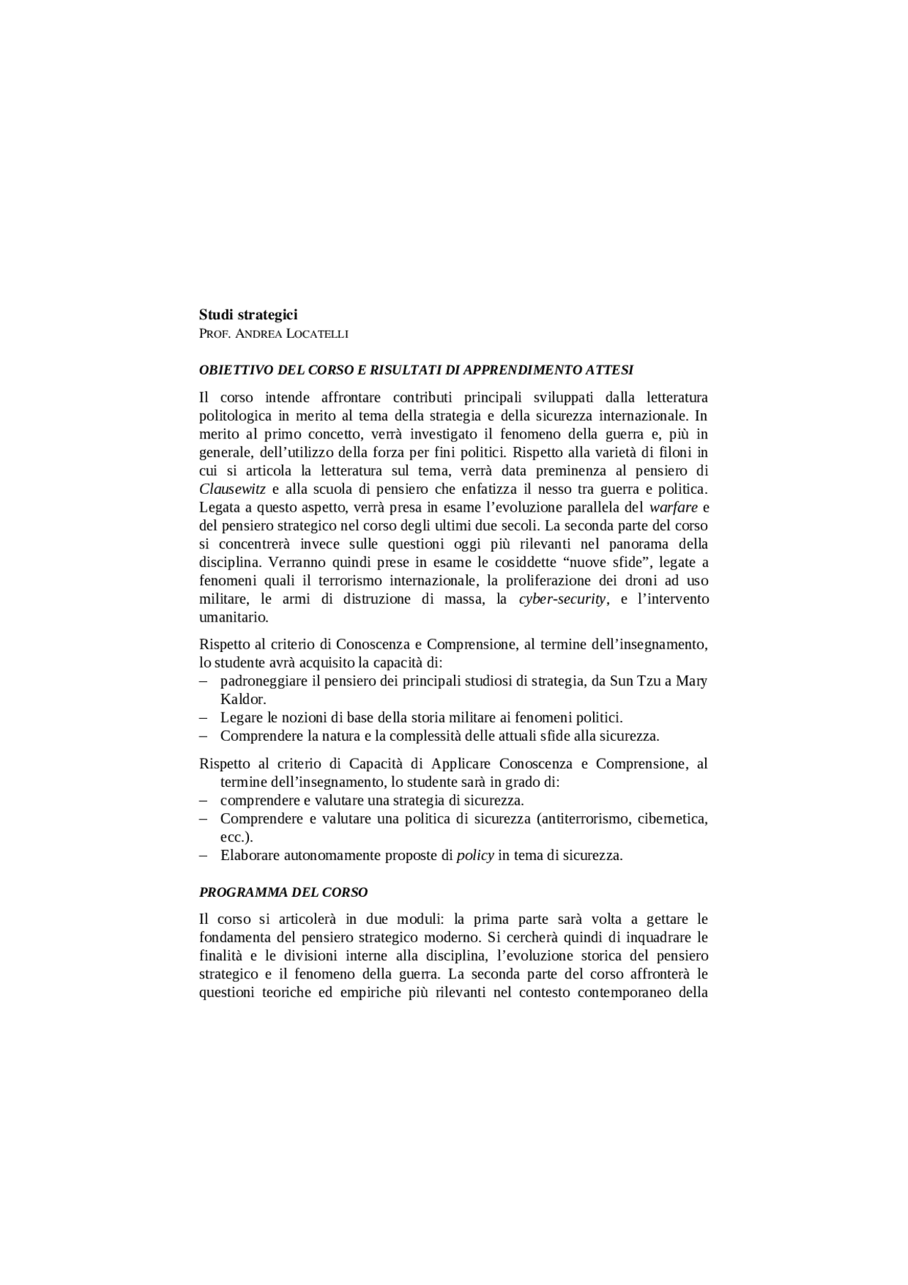 Programma esame studi strategici - Docsity