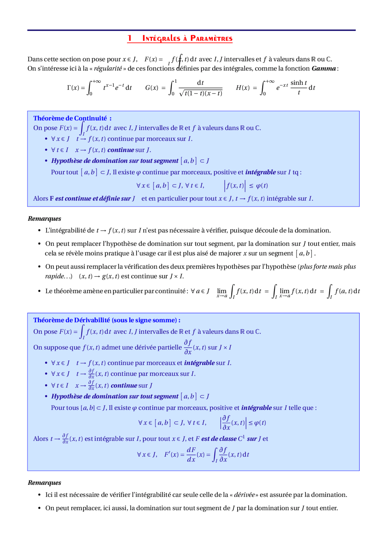 Théorème d'intégration terme à terme | Résumés Calcul différentiel et ...