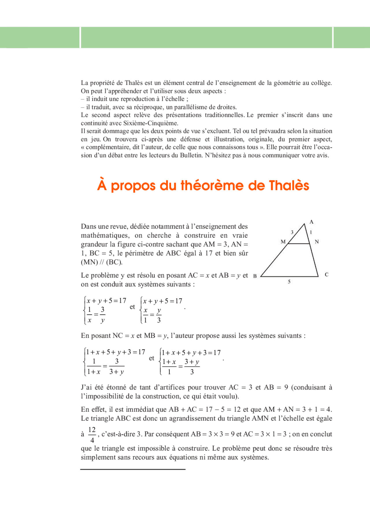 À Propos Du Théorème De Thalès Formule Docsity