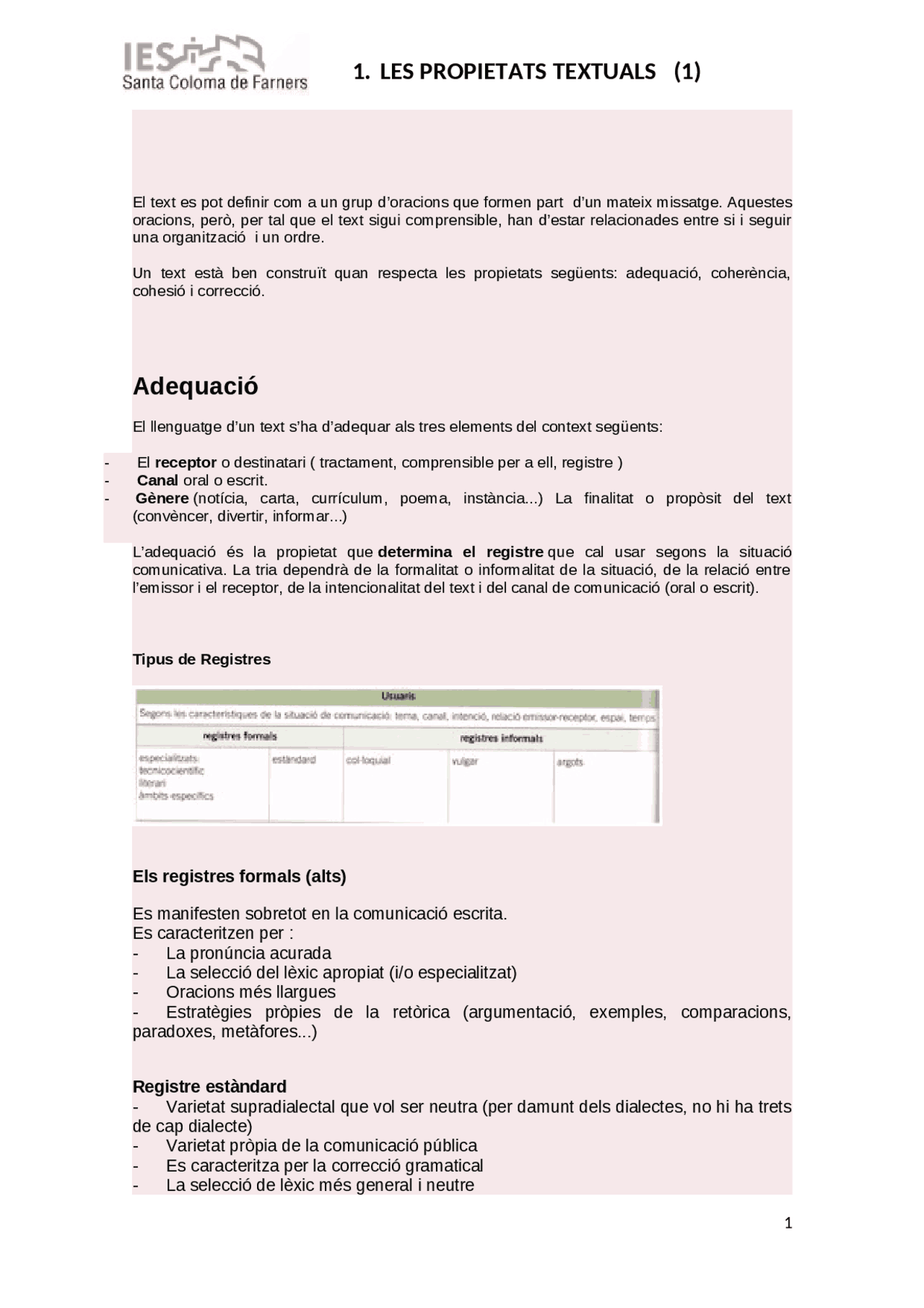 Propietats Textuals Català 1r Batx Docsity