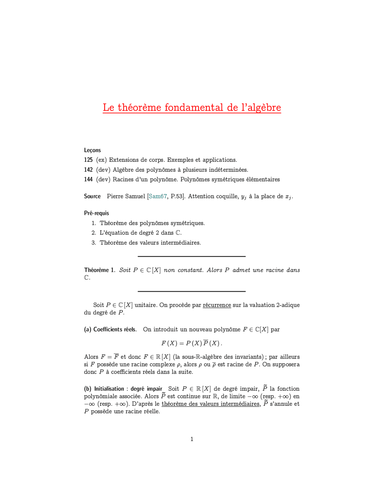 Le Théorème Fondamental De Lalgèbre Docsity