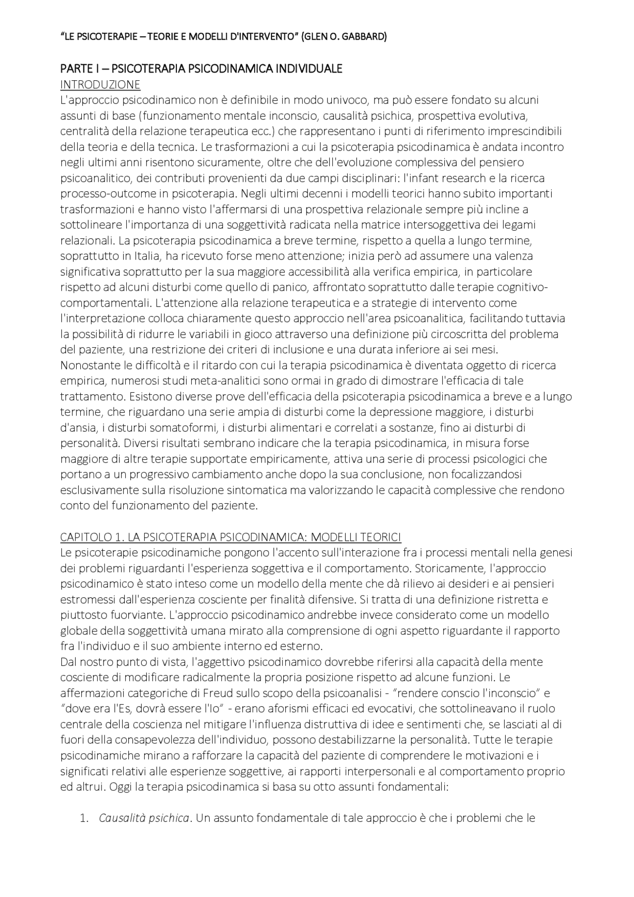Riassunto Manuale Gabbard Docsity