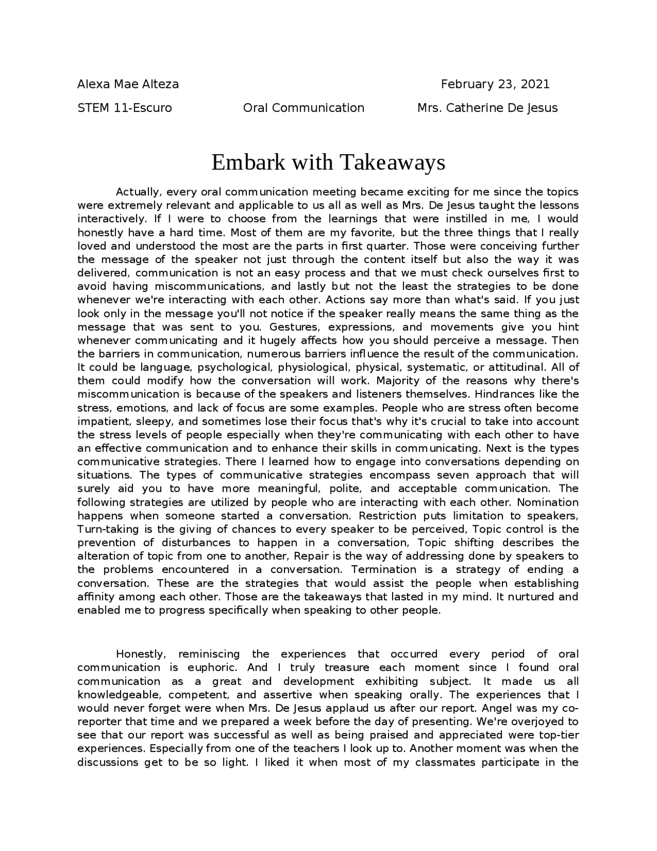 Reflection on the importance of Reading and Writing - Docsity