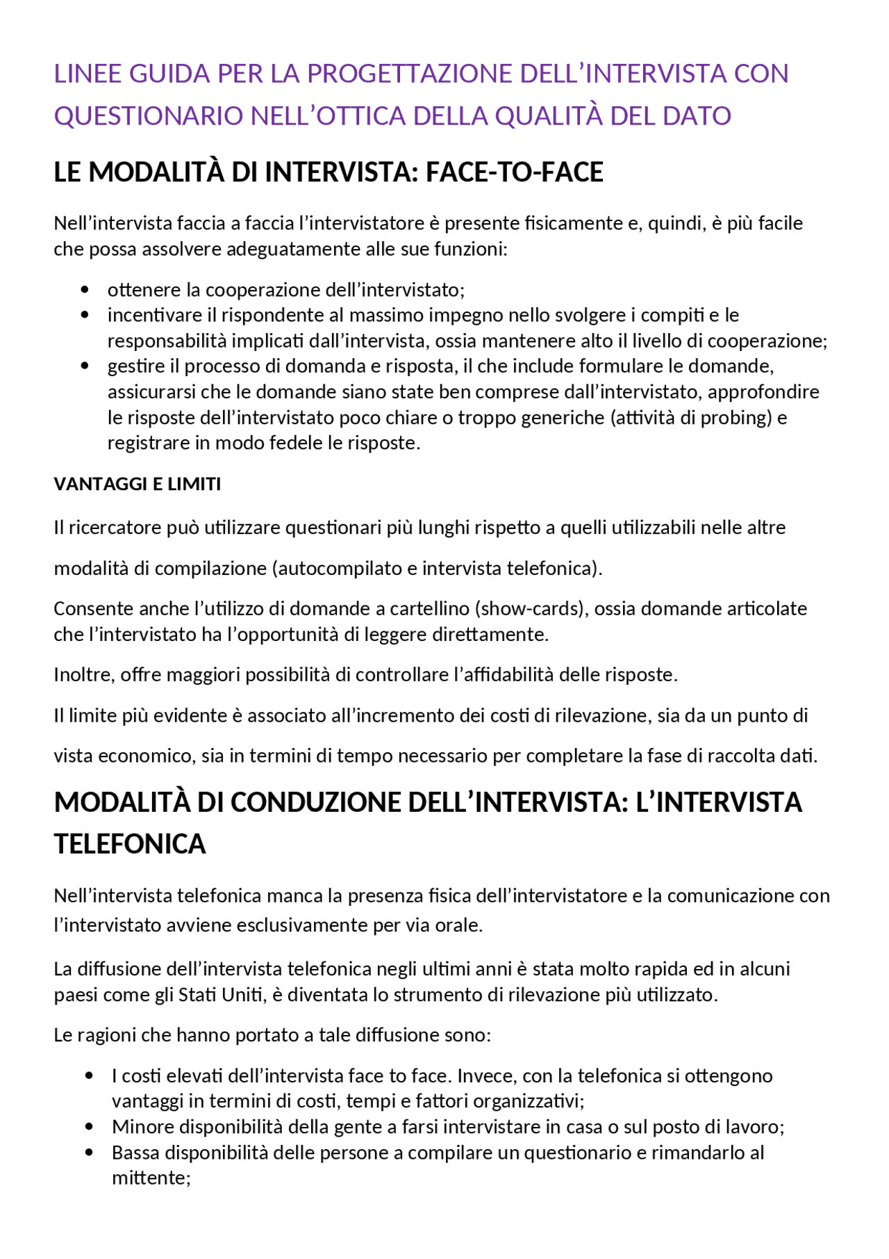 LINEE GUIDA PER LA PROGETTAZIONE DELL’INTERVISTA CON QUESTIONARIO NELL ...