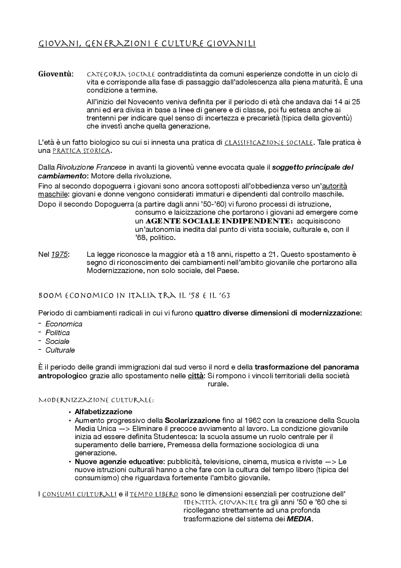 Giovani Generazioni E Culture Giovanili Docsity