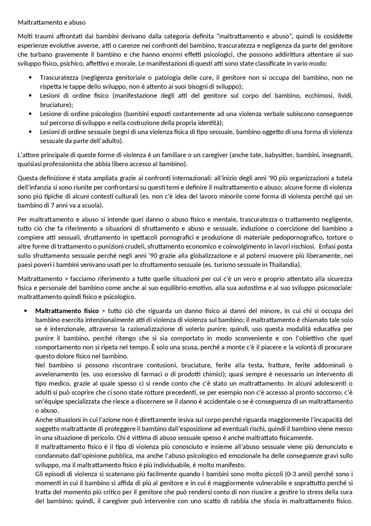 Appunti Maltrattamento E Abuso Allinfanzia Docsity
