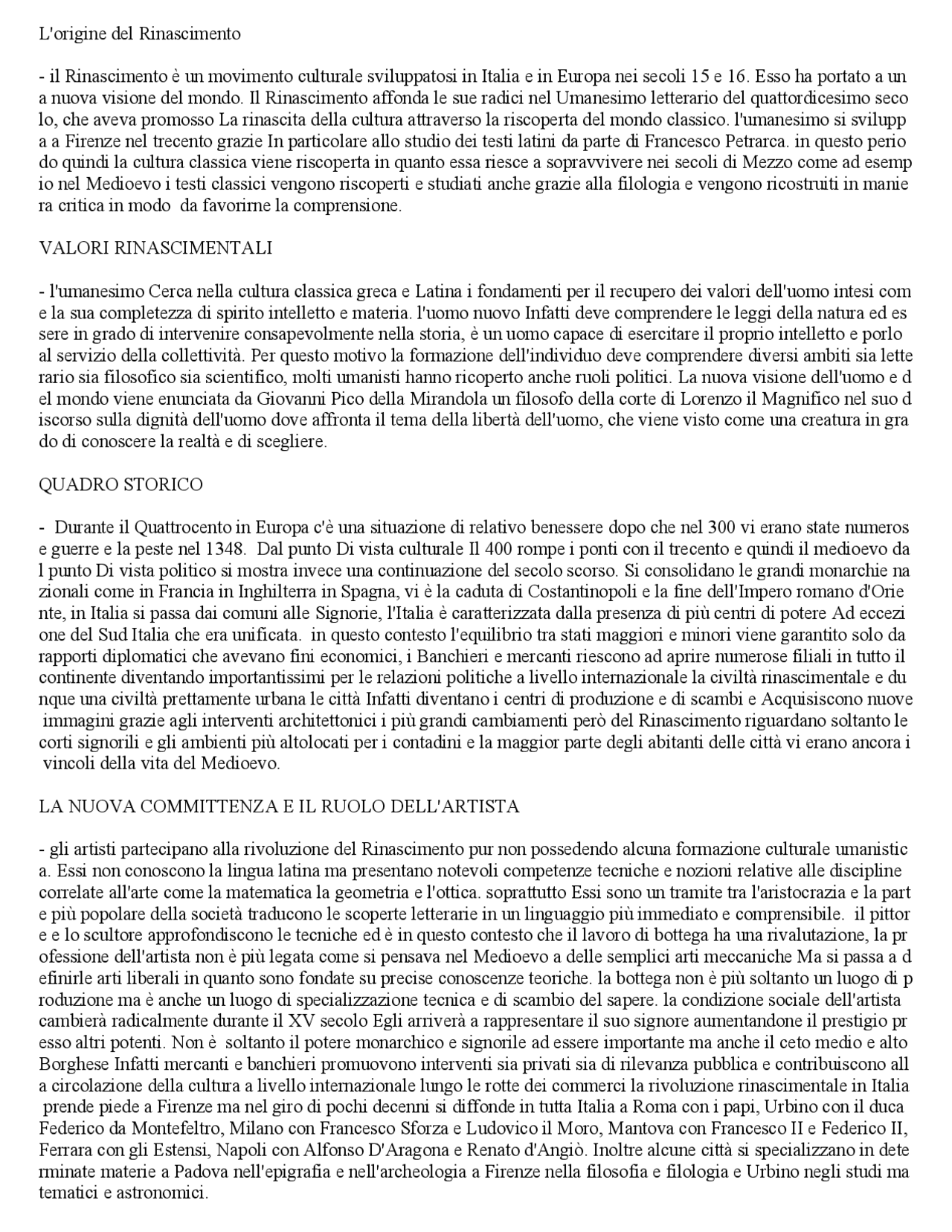 Appunti Rinascimento Docsity