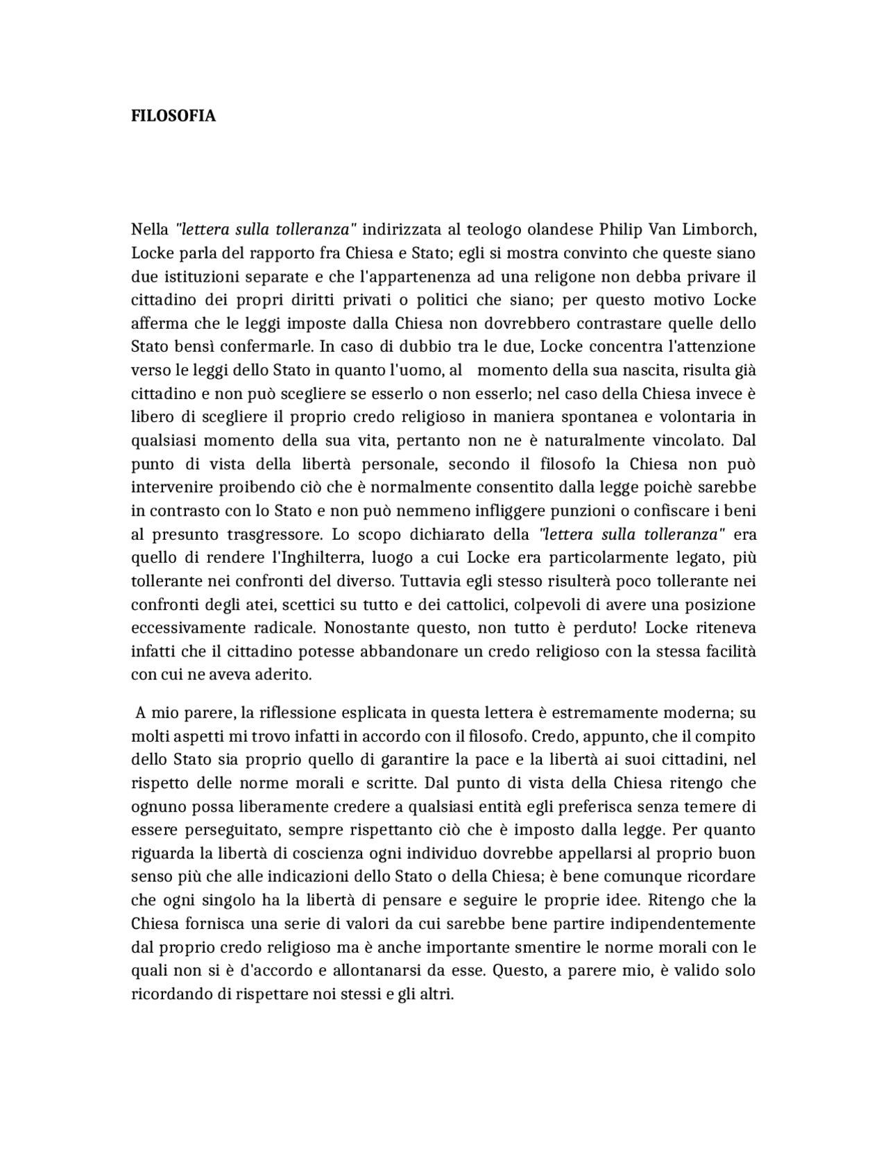 Testo Sul Pensiero Di Jlocke Docsity