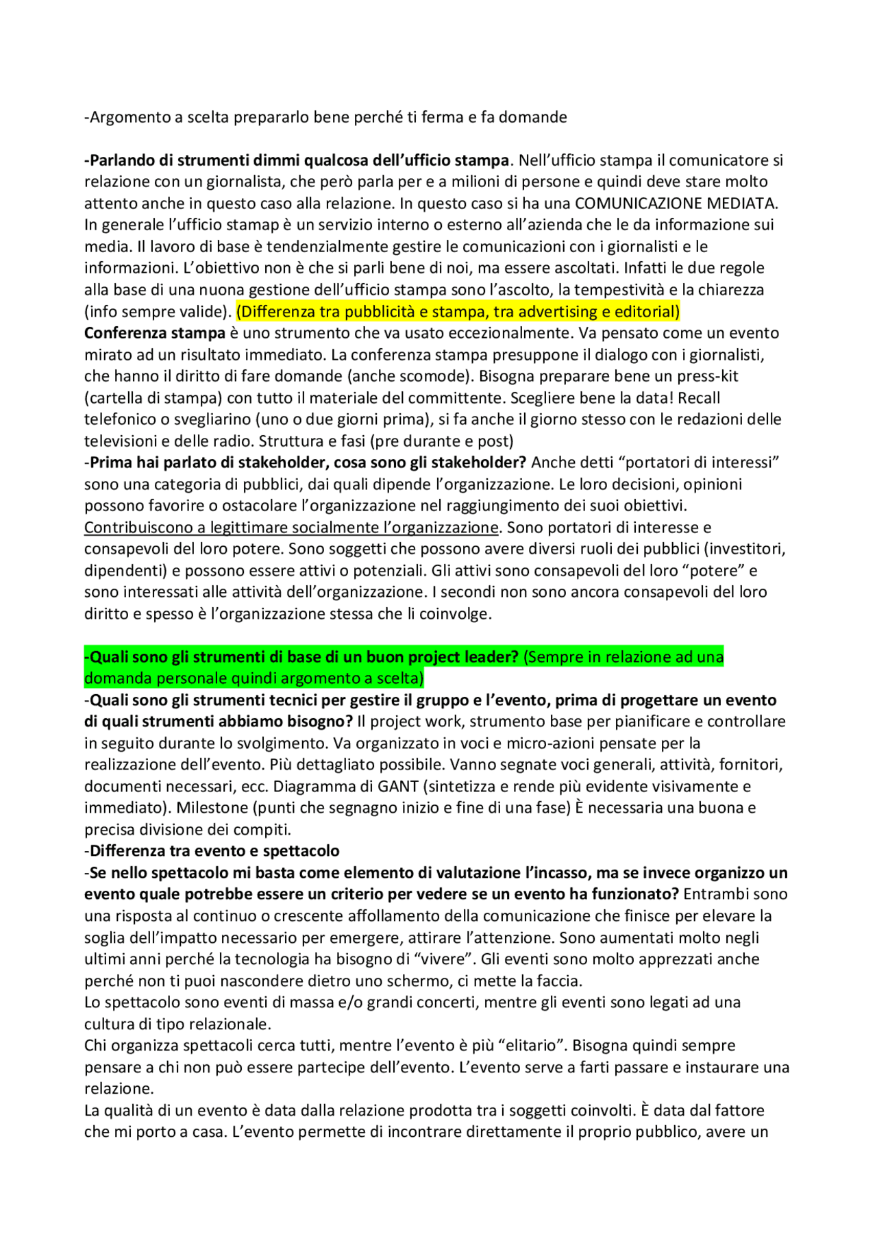 Domande Esame Relazioni Pubbliche Schemi E Mappe Concettuali Di