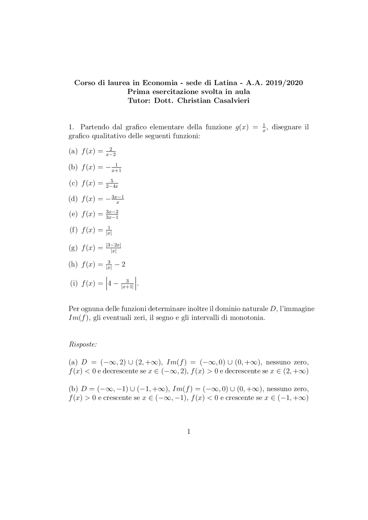 Esercizi Matematica Base Docsity