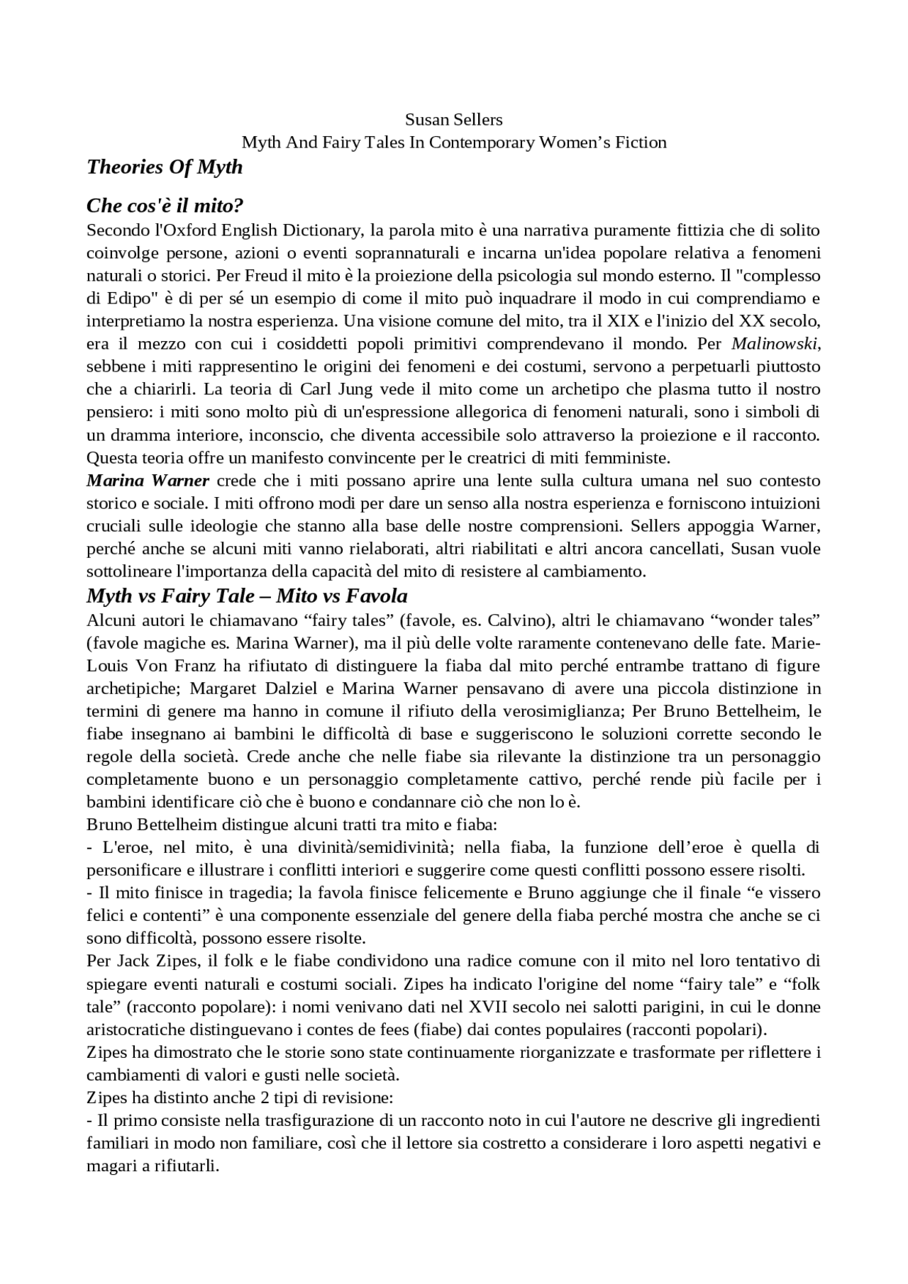 MYTH AND FAIRY TALES IN CONTEMPORARY WOMEN’S FICTION - Docsity