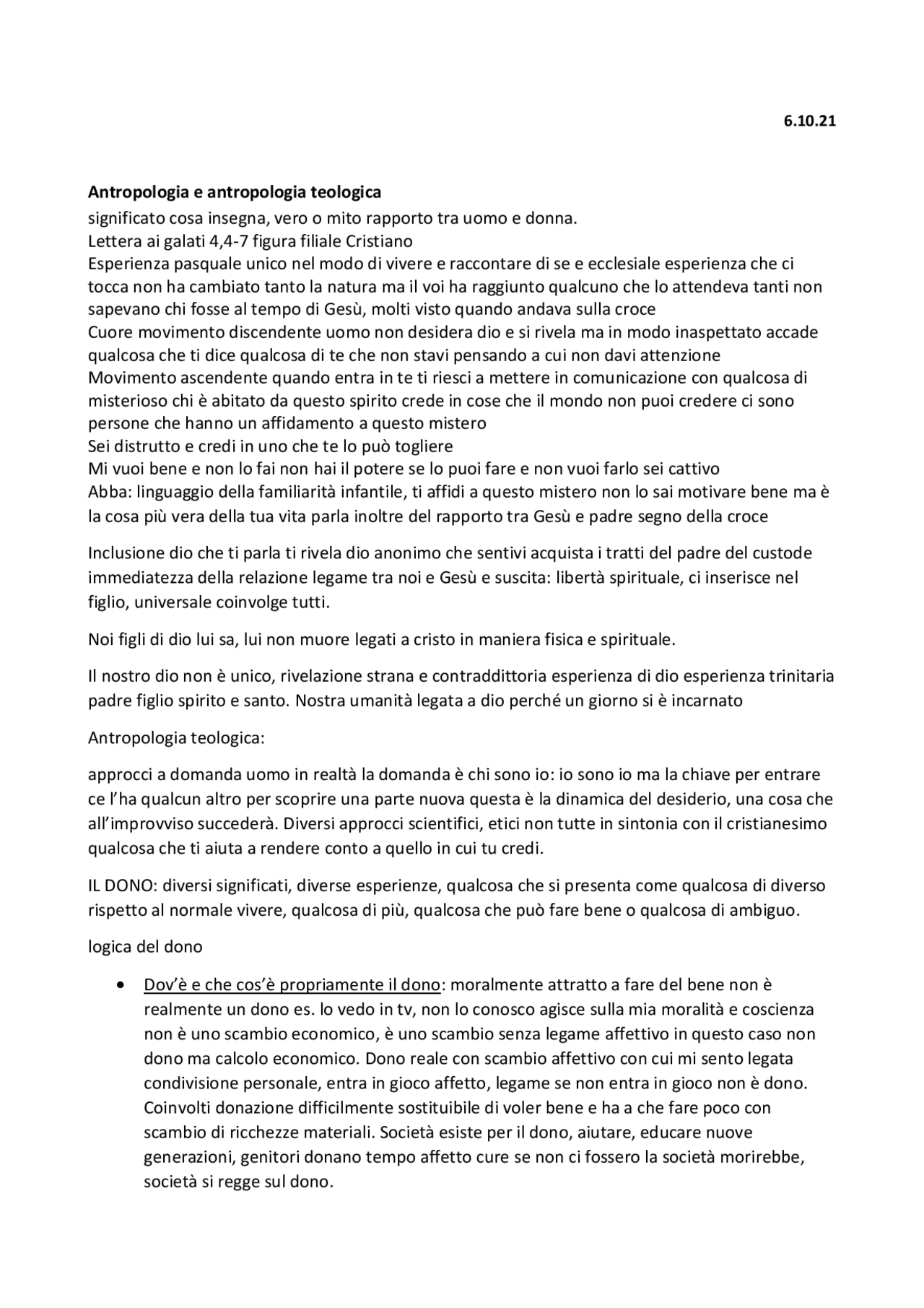 Teologia Anno 2021 Primo Semestre Docsity