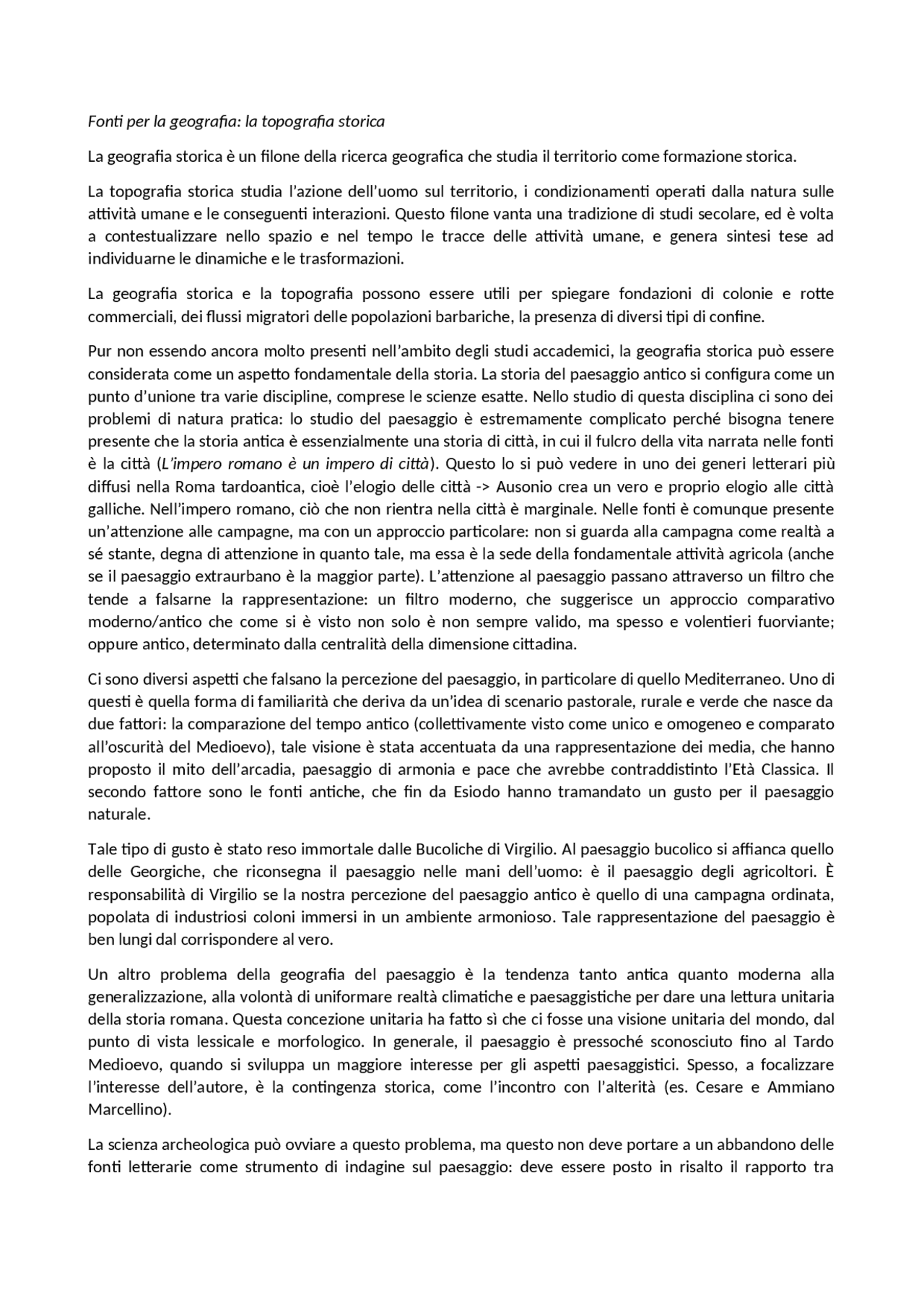 Topografia storica (esegesi fonti romane) appunti - Docsity