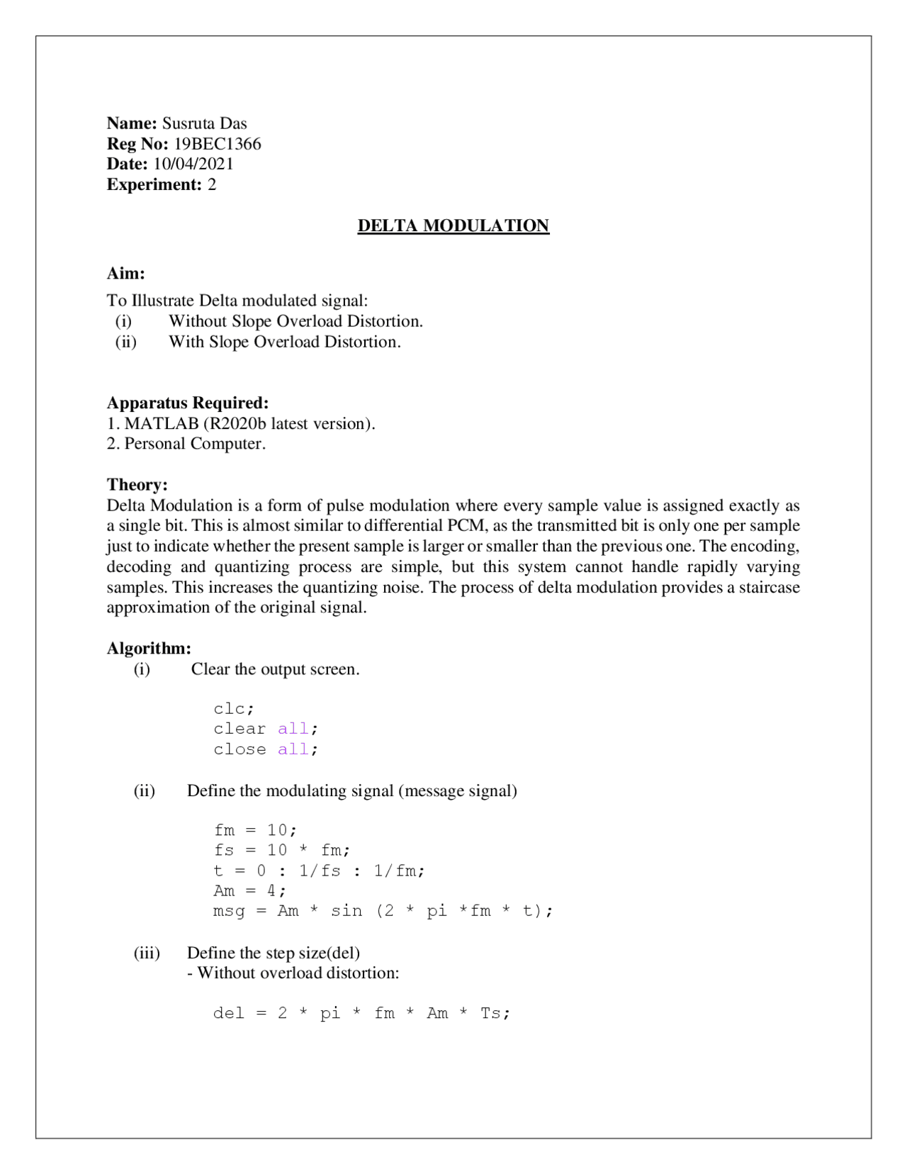 Delta Modulation: Comparing Signals with and without Slope Overload ...