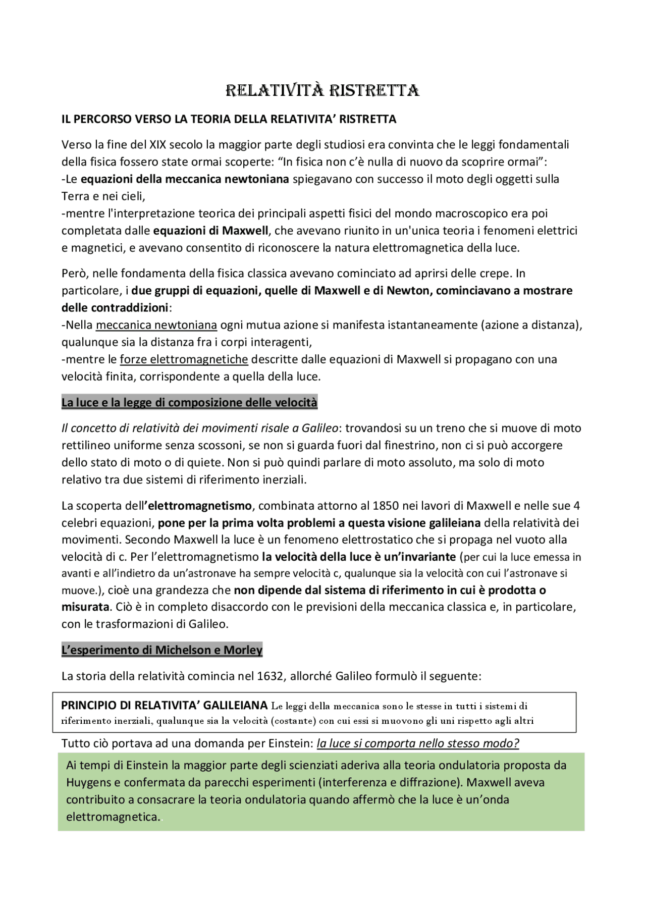 Relatività Ristretta Docsity