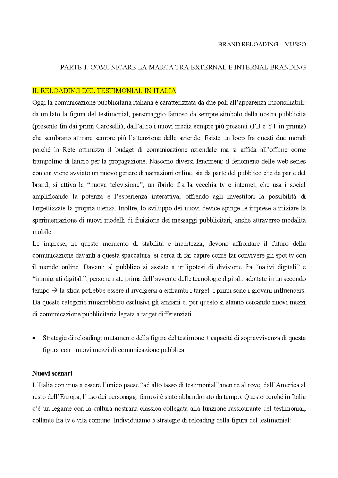 Riassunto Brand Reloading Docsity