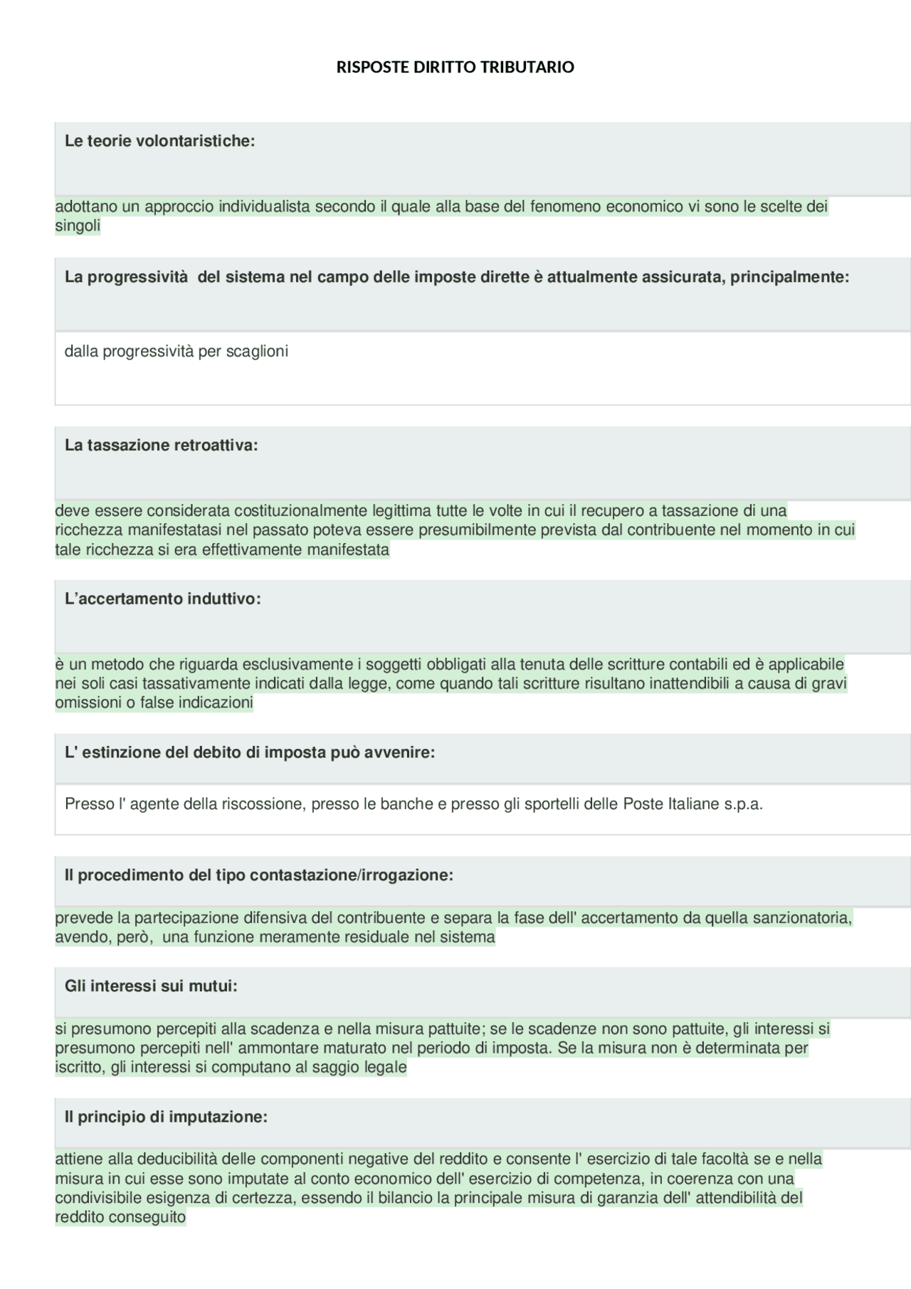 Risposte Esame Diritto Tributario Docsity