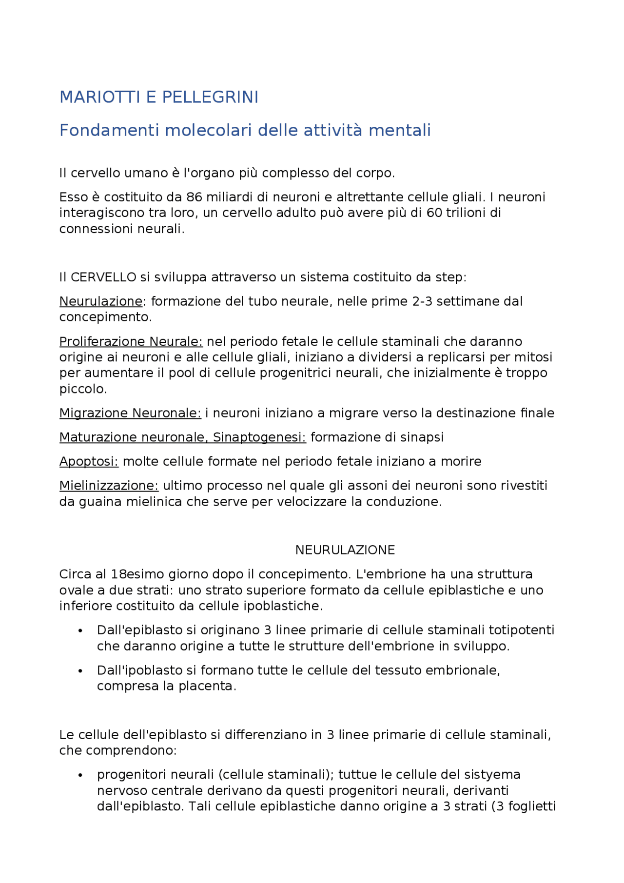 Fondamenti Molecolari Delle Attività Mentali Docsity
