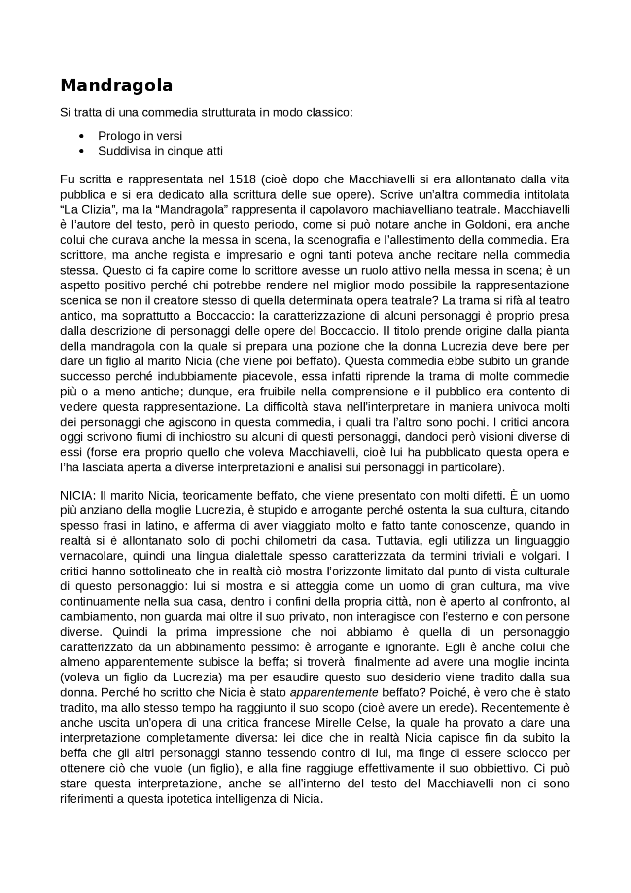 Macchiavelli Commedia Mandragola Docsity