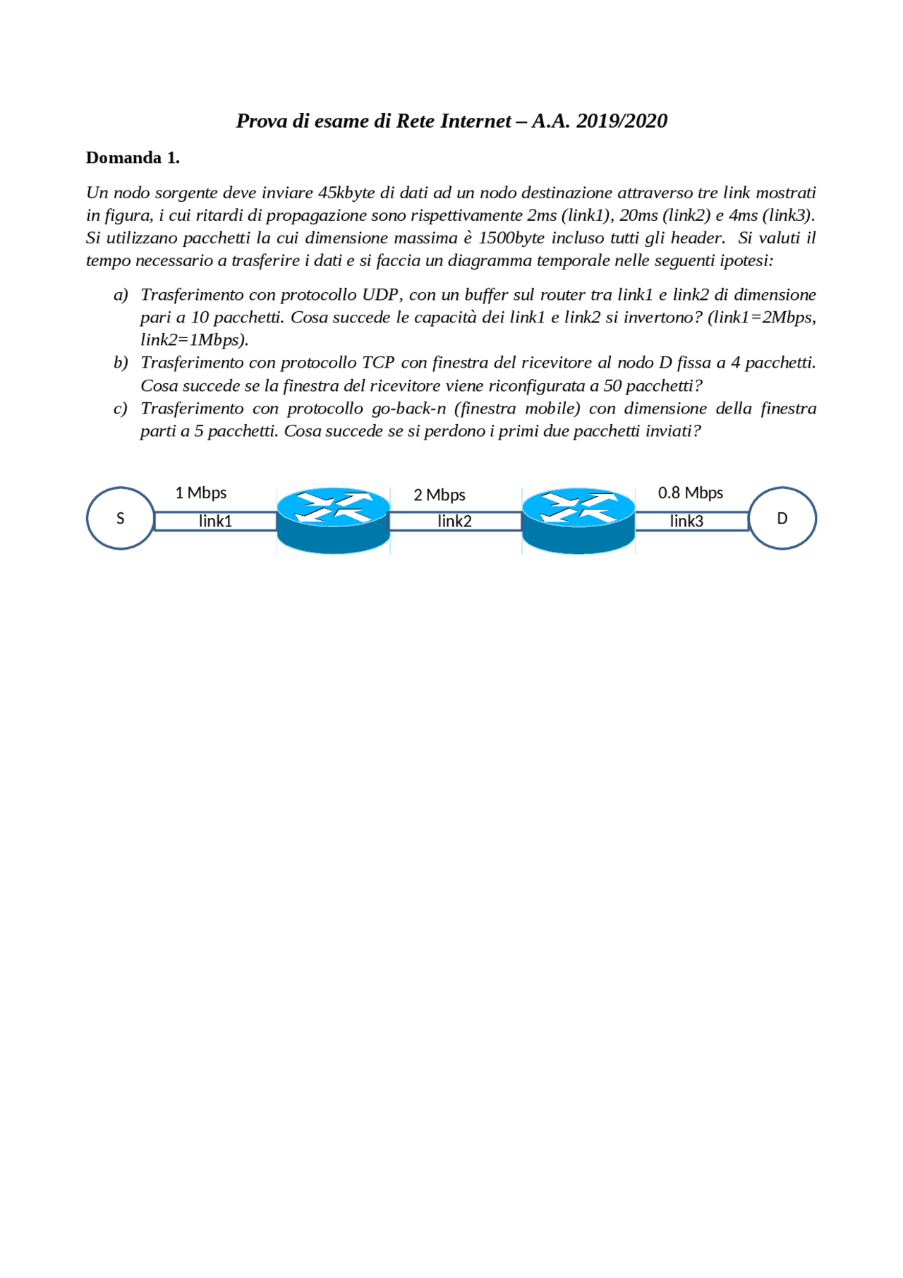 Reti internet esercizi di esercitazione - Docsity