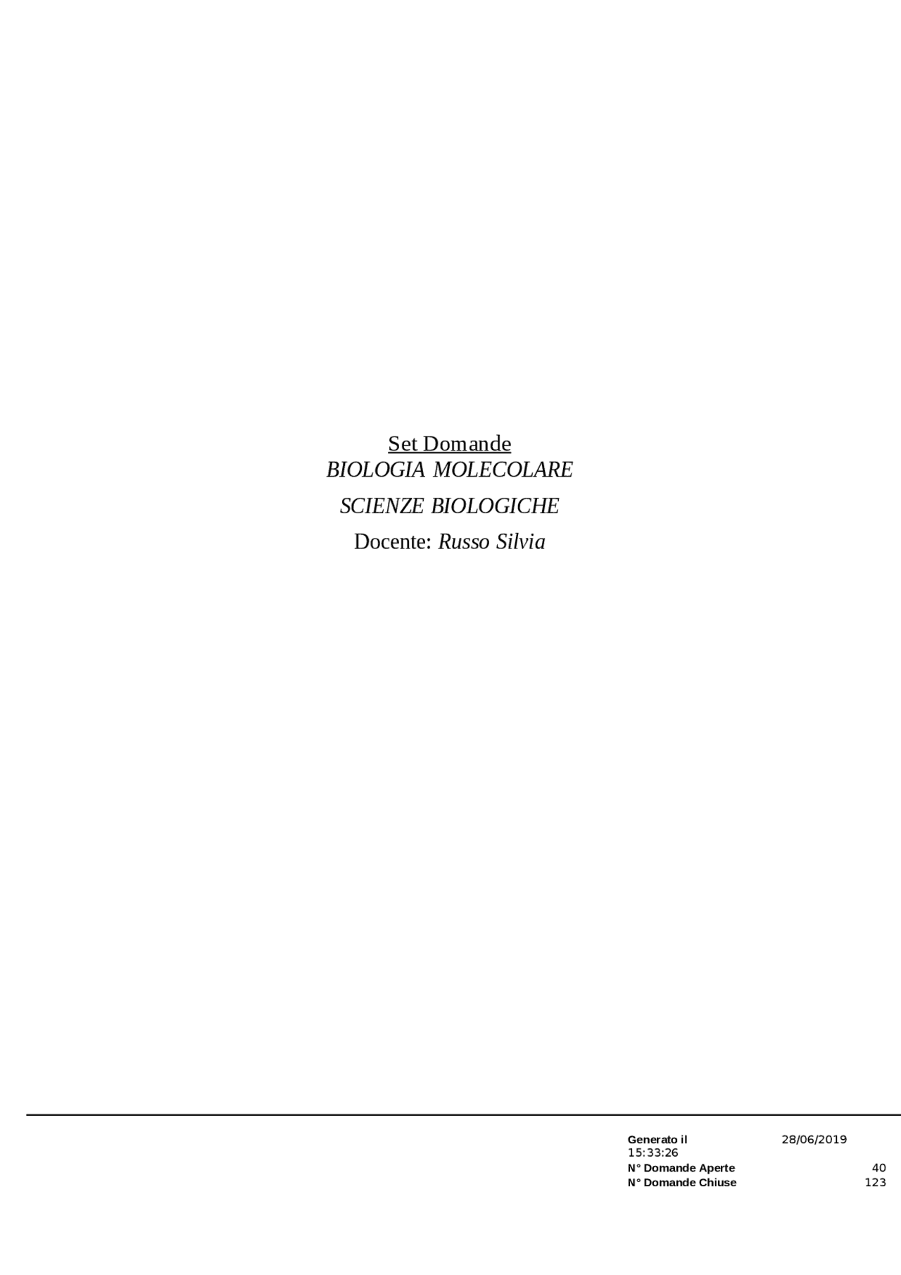 Set Domande Aperte Biologia Molecolare Ecampus Scienze Biologiche Ii