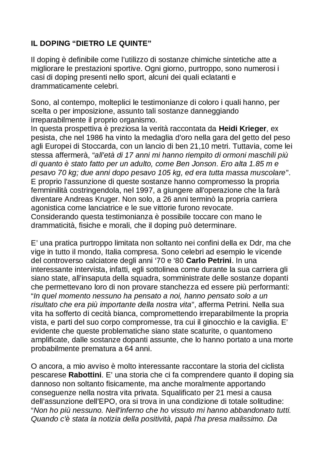Il Doping Interviste Significative Docsity