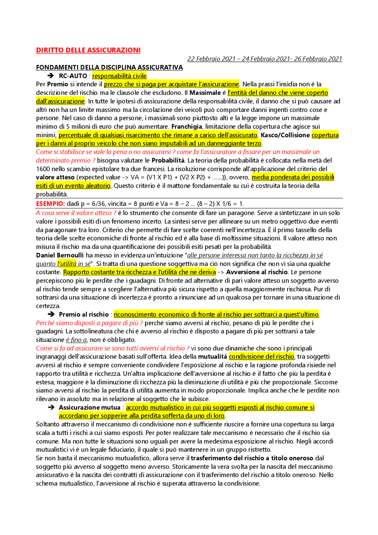 Appunti Diritto Delle Assicurazioni Docsity