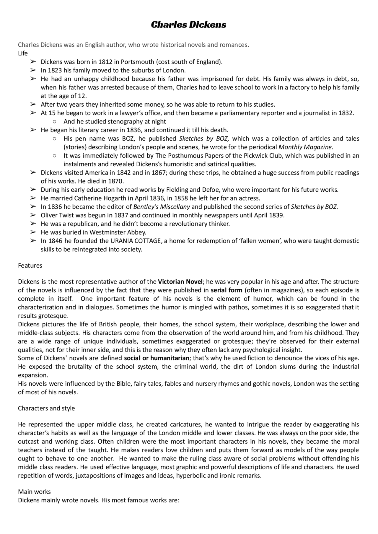 Charles Dickens e Oliver Twist - Docsity