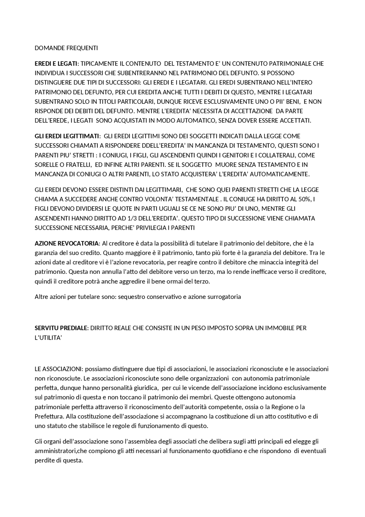 Domande Frequenti Di Diritto Privato Docsity