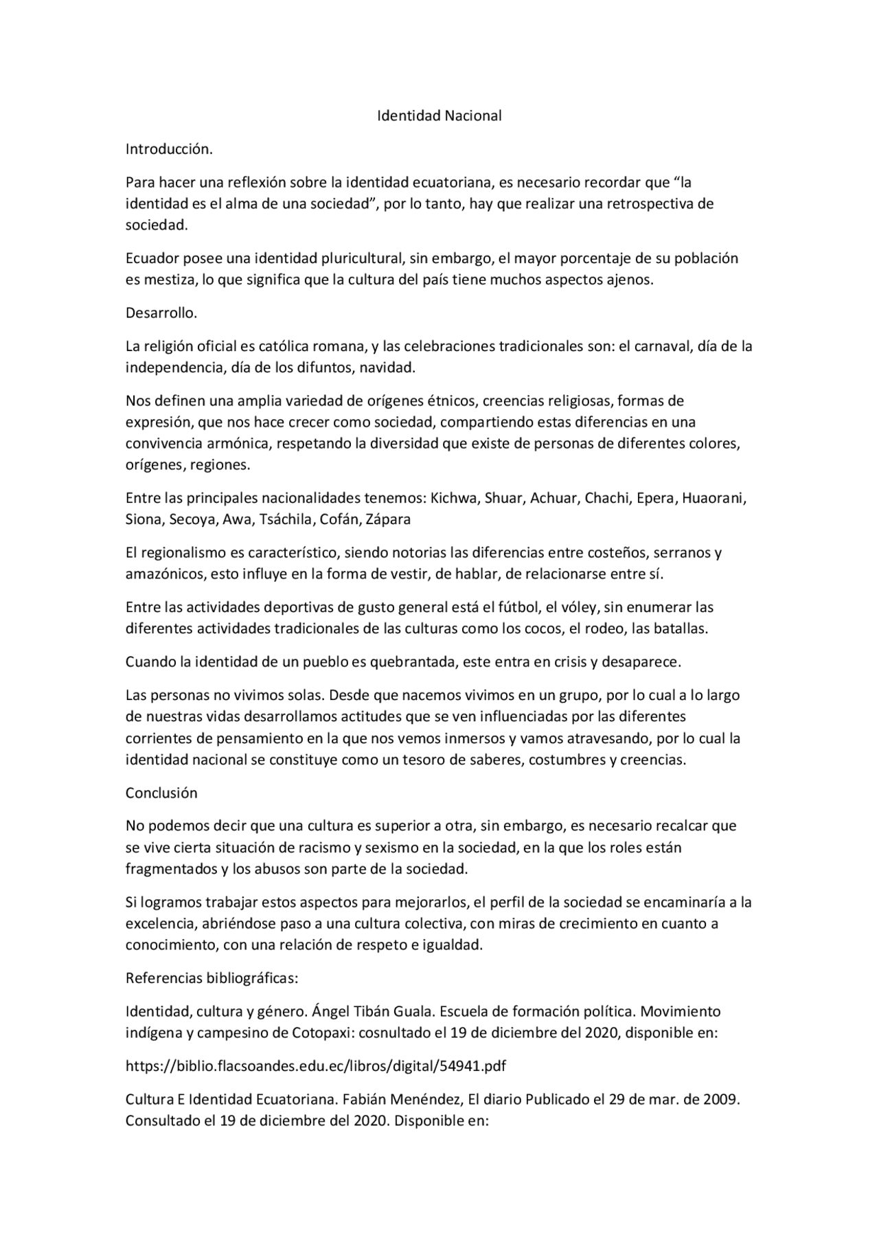 Identidad nacional, esanyo - Docsity