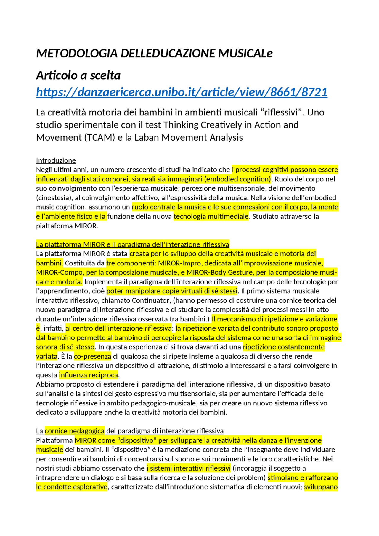 Appunti Metodologia Delleducazione Musicale Docsity