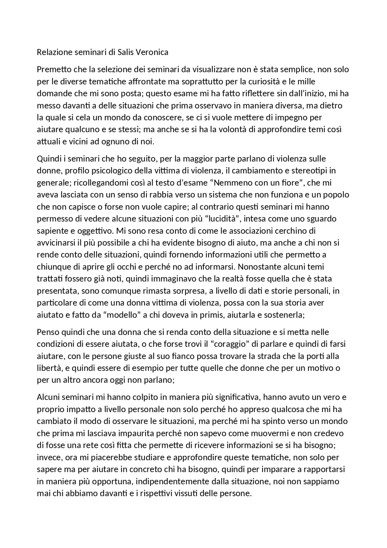 Relazione Generale Seminari Violenza Sulle Donne Appunti Di