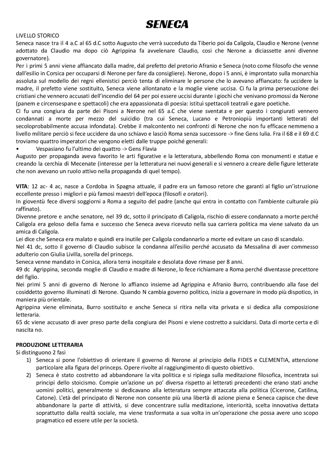 Seneca Vita E Opere Docsity