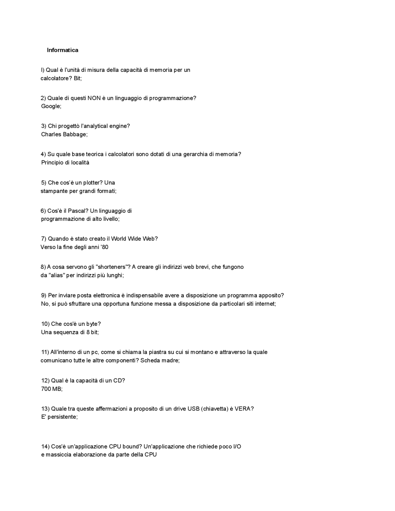 Domande Informatica 2 Docsity